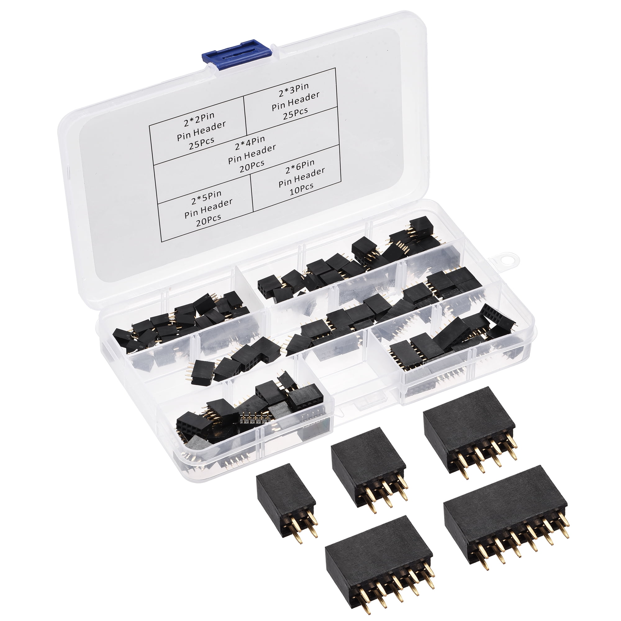 Uxcell Pin Header 2 Row 4P 6P 8P 10P 12P 2.54mm Pitch with Box Pack of ...