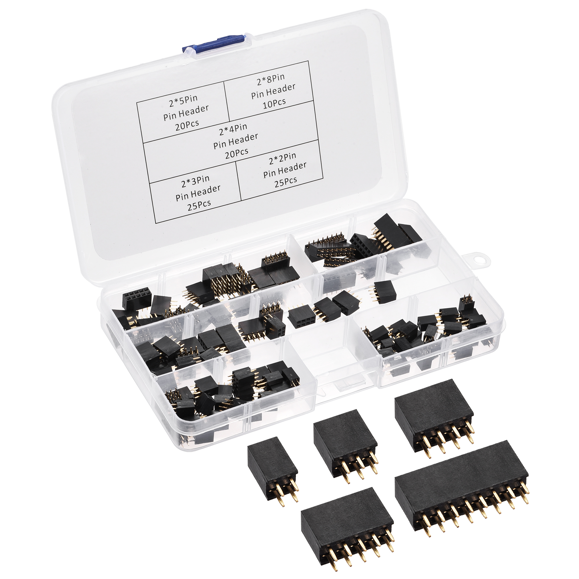 Uxcell Pin Header 2 Row 4P 6P 8P 10P 16P 2.54mm Pitch with Box Pack of ...