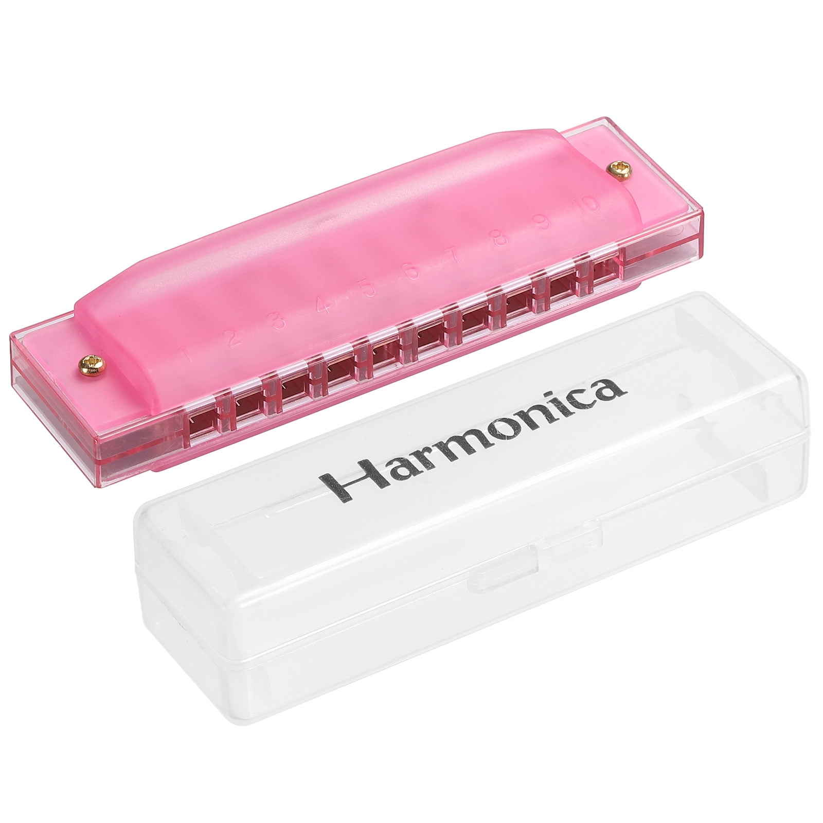 Uxcell Pink Clearly Colorful Translucent Harmonica 10 Holes ABS Harp ...