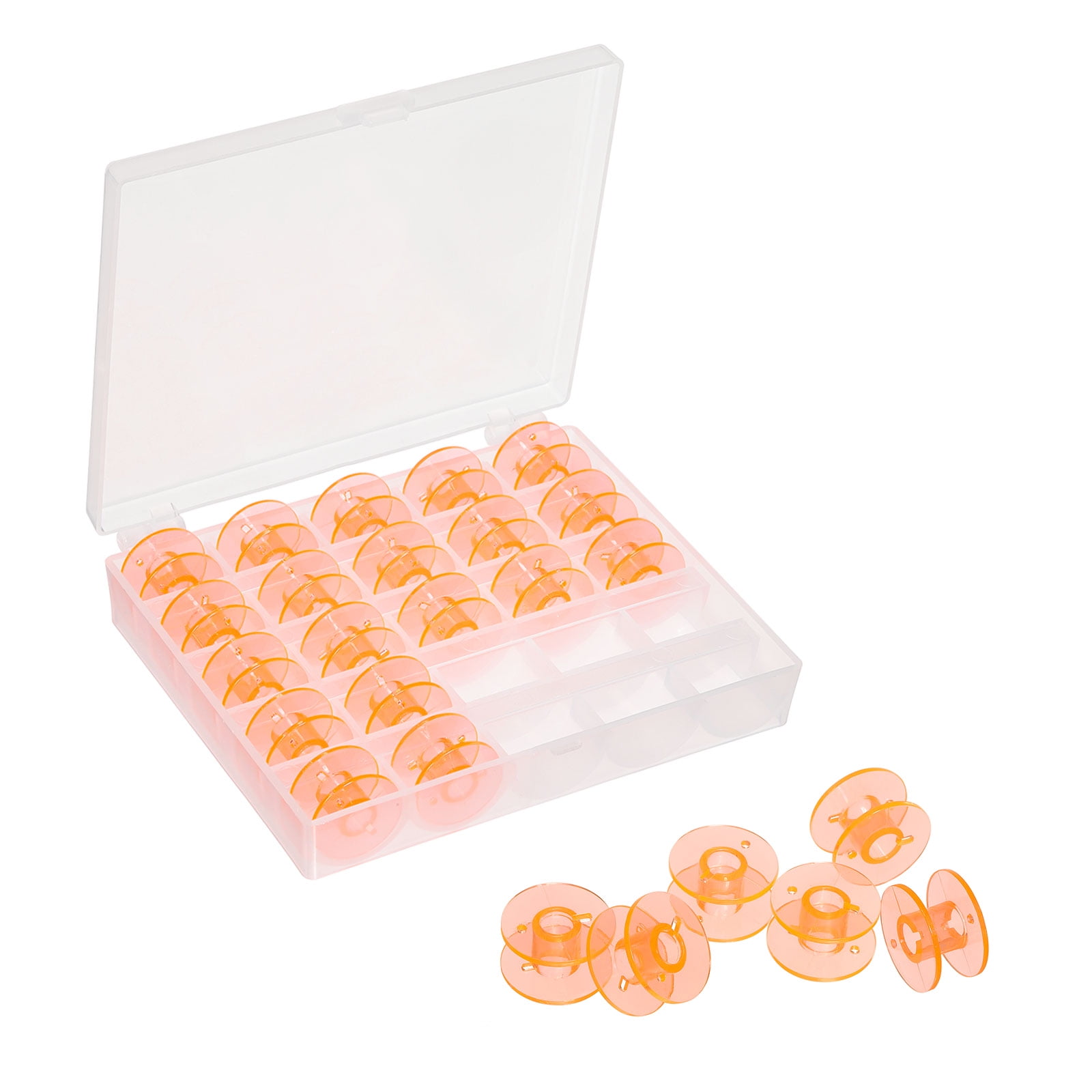 Uxcell Plastic Bobbins for Sewing Machine with Case Embroidery, 25 Pack ...