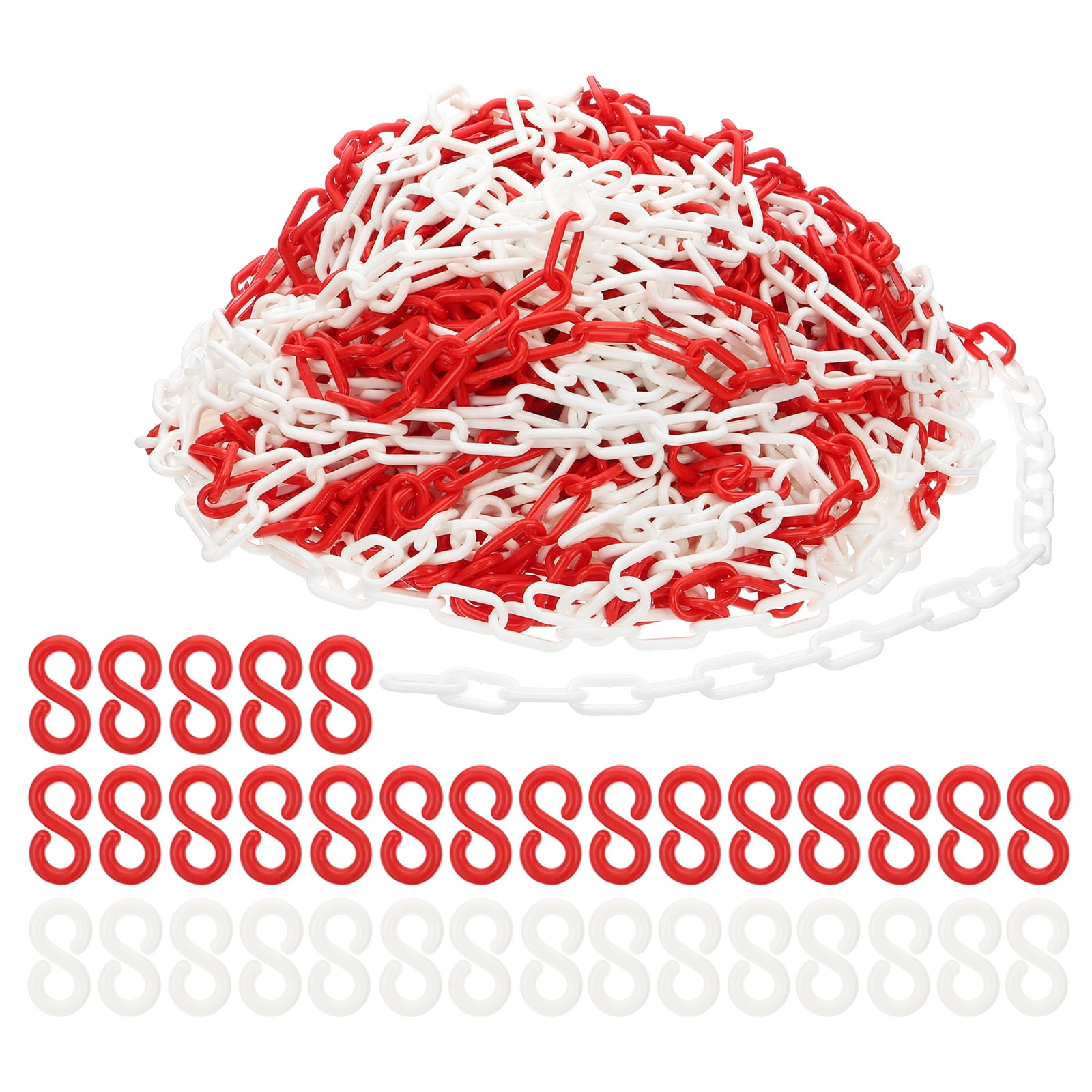 Uxcell Plastic Chain Links, 200 Feet Safety Chains, Red/White Plastic ...