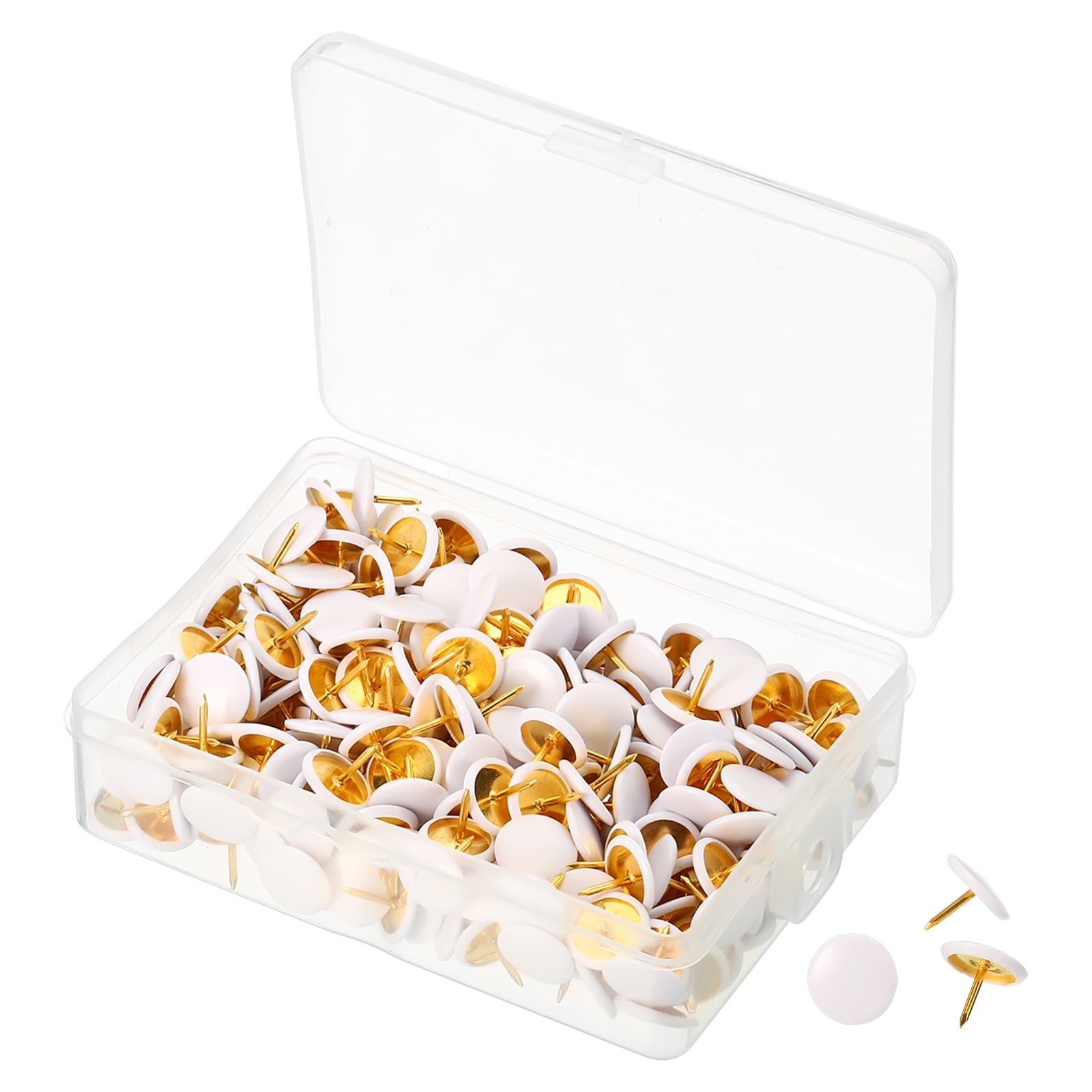 Uxcell Plastic Roundness Decorative Push Pins Golden Steel Point, White ...