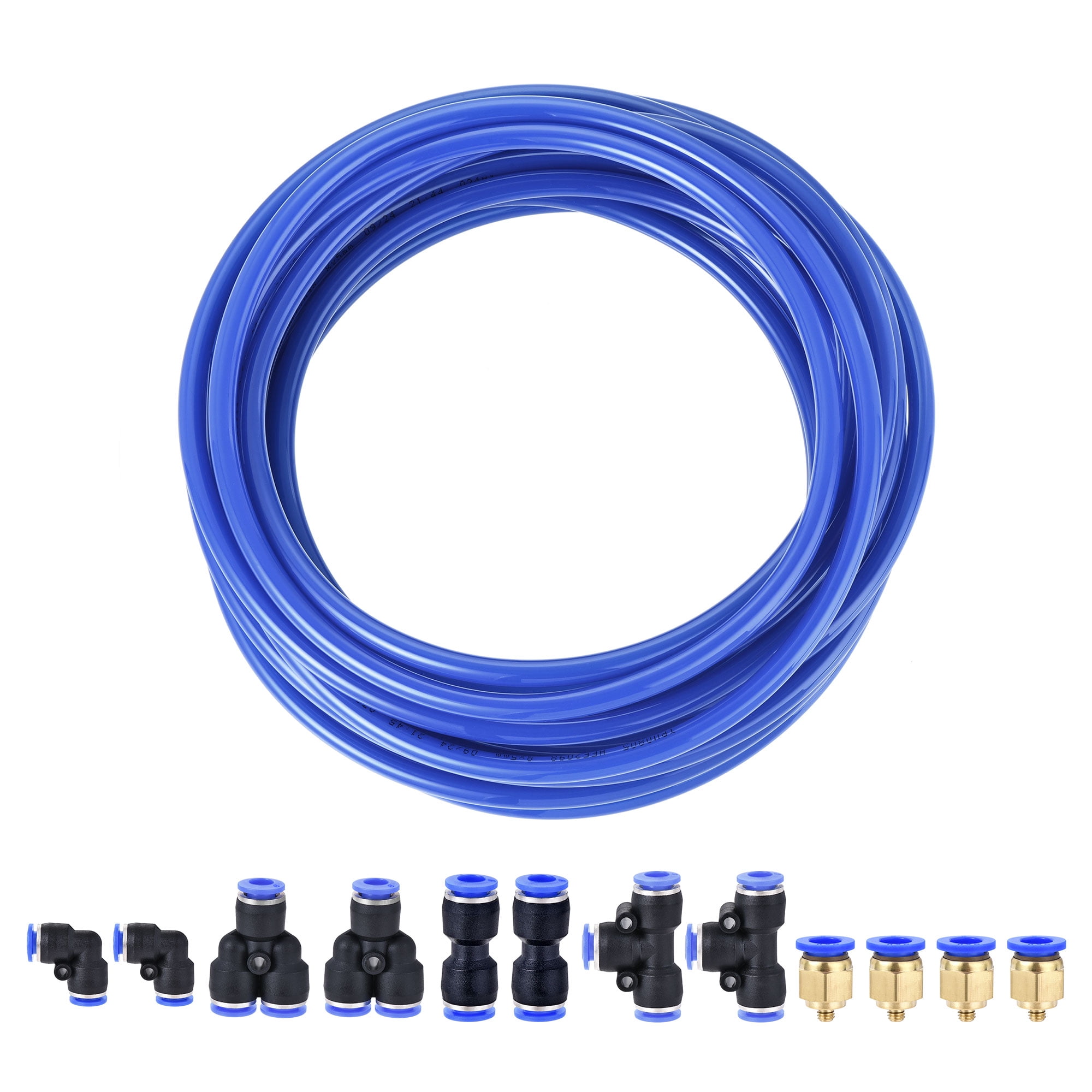 Uxcell Pneumatic 8mm OD PU Air Tubing Kit Hose Air Line Tubing 10M Blue ...