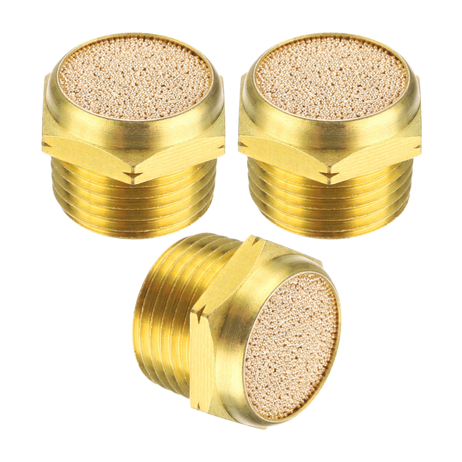 Uxcell Pneumatic Muffler NPT 3/8 Sintered Bronze Brass Air Compressor ...