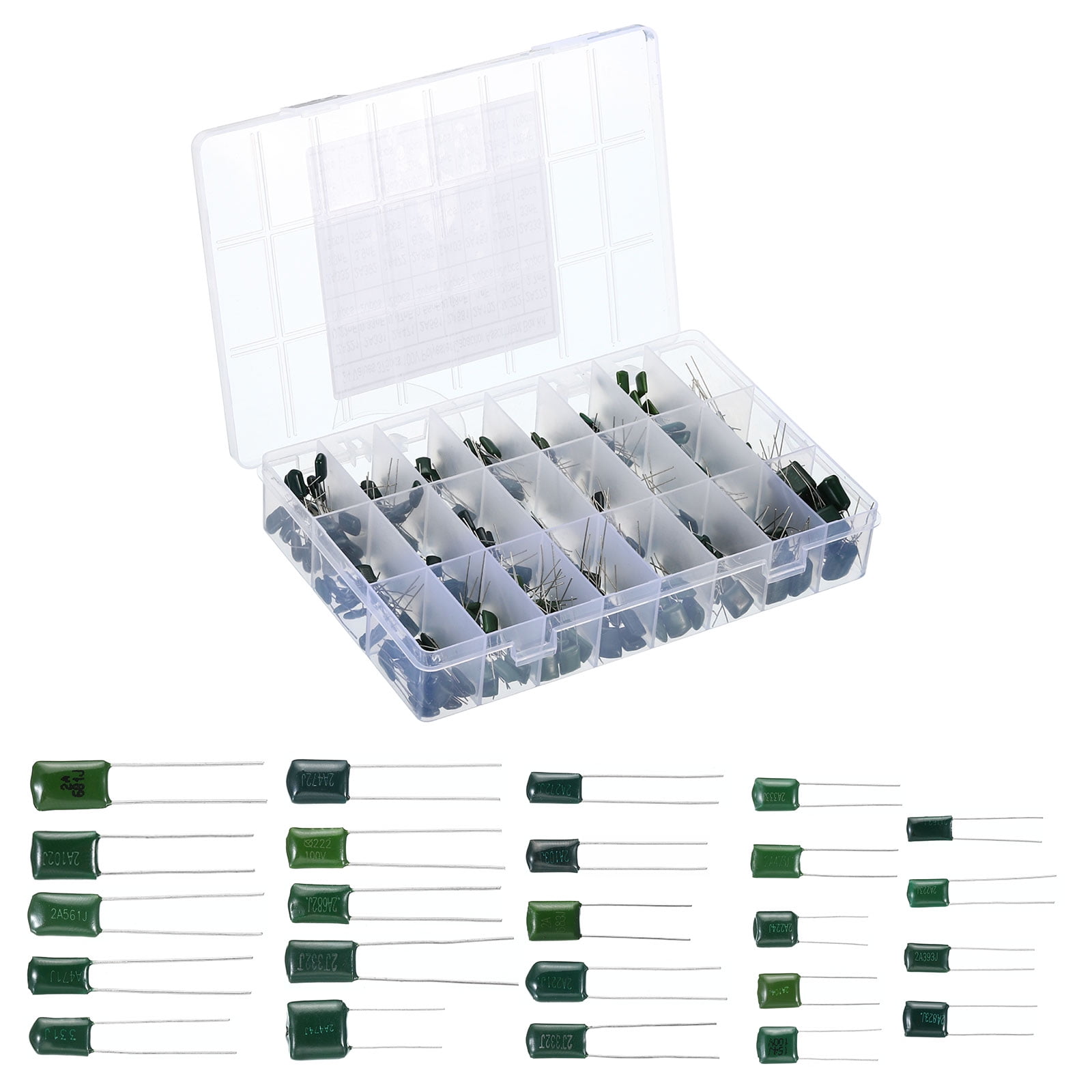 Uxcell Polyester Film Capacitors Assortment Kit 375 Pack 24 Value 100V ...