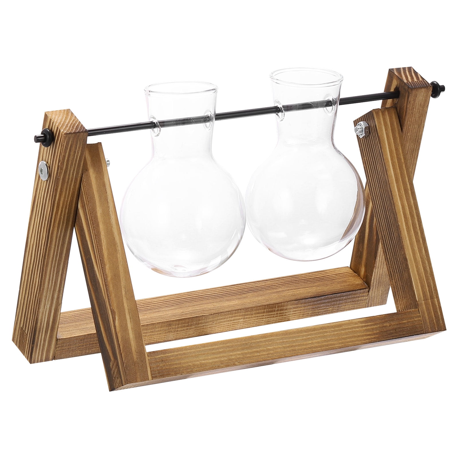 Uxcell Propagation Vases with Wooden Stand, Retro Planter Glass Vase ...