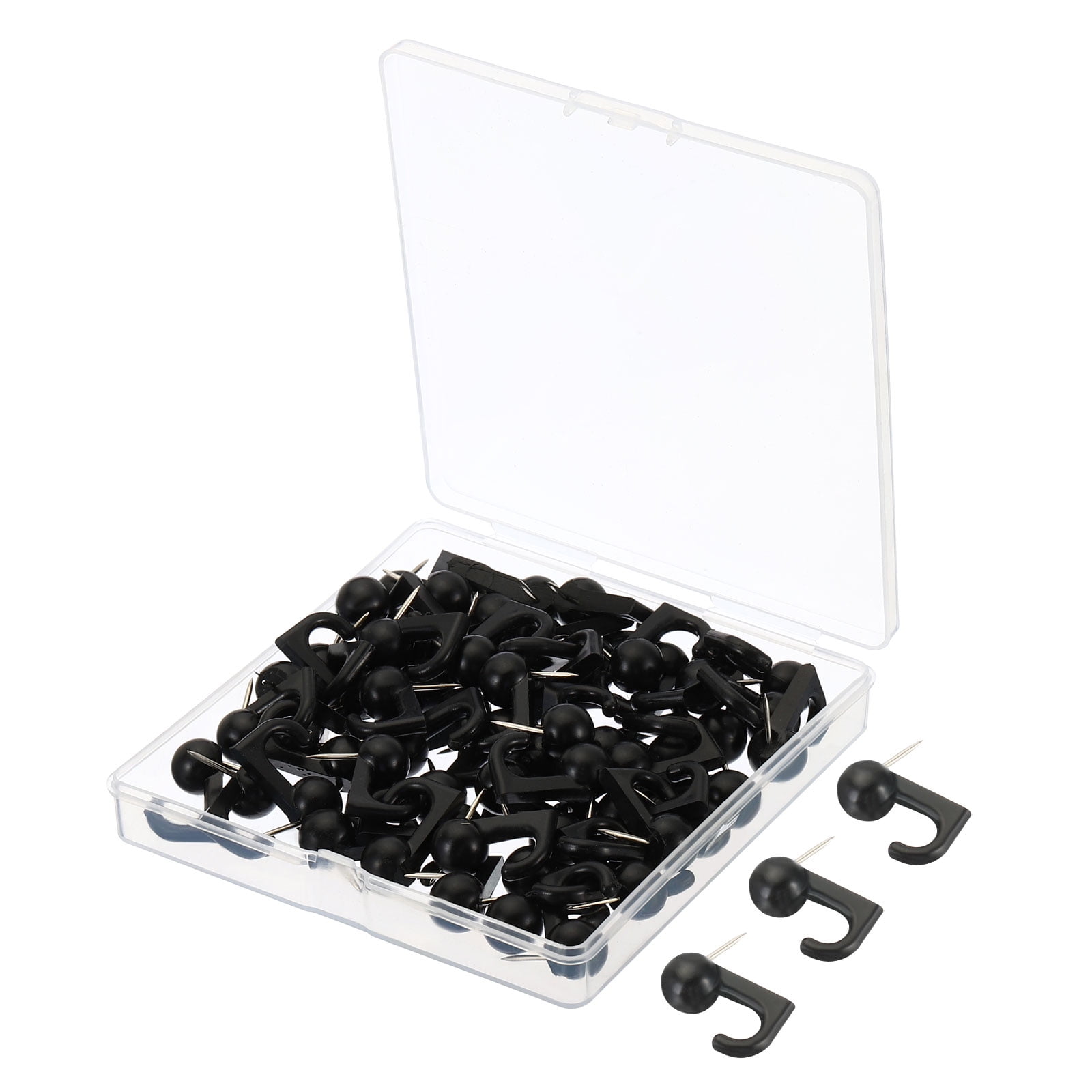 Uxcell Push Pin Hook, Plastic Thumb Tacks with Hook, Black, 60Pack ...