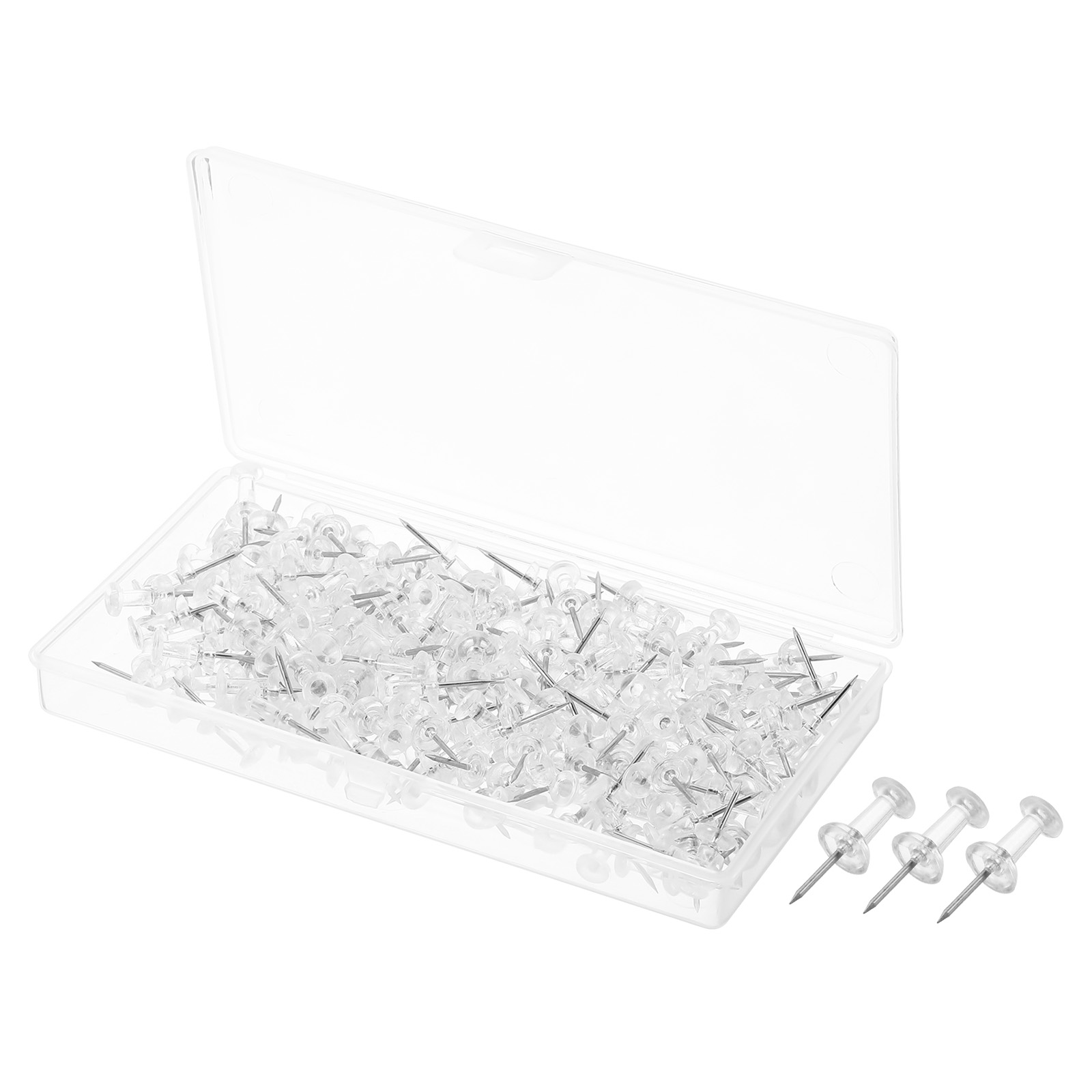 Uxcell Push Pins Clear Plastic Head Thumb Tacks Silver Steel Point ...