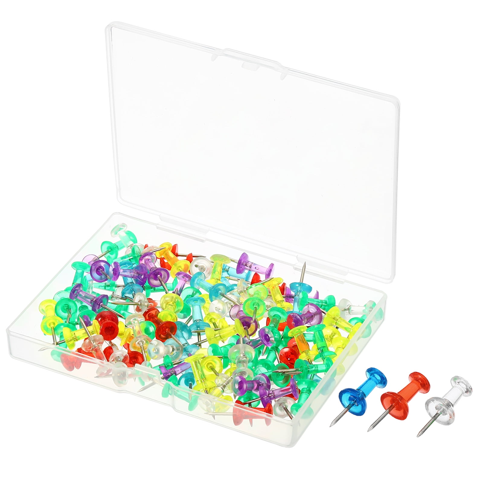 Uxcell Push Pins Clear Plastic Head Thumb Tacks Steel Point, Multicolor ...