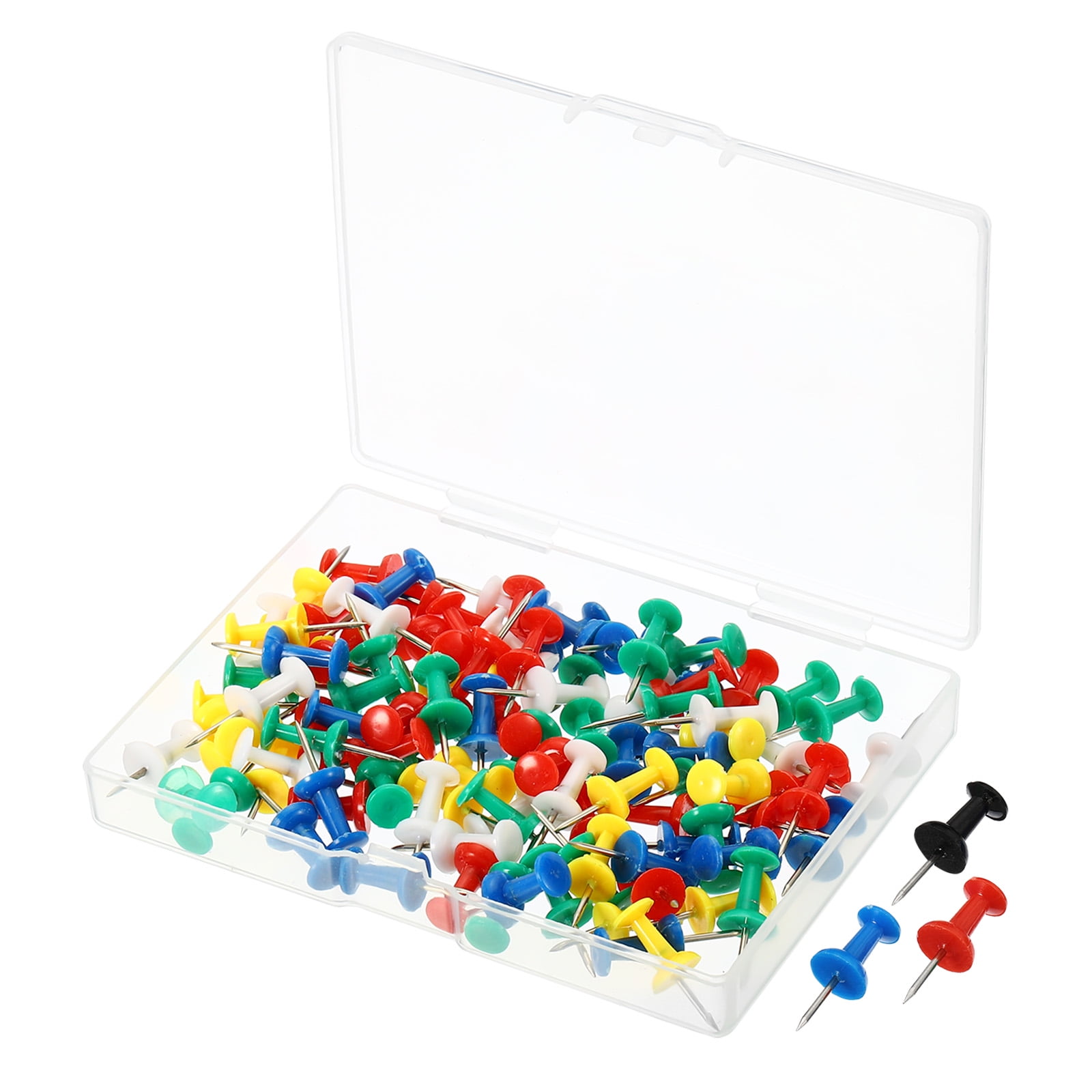 Uxcell Push Pins Plastic Head Thumb Tacks Steel Point, Multicolor 100 ...