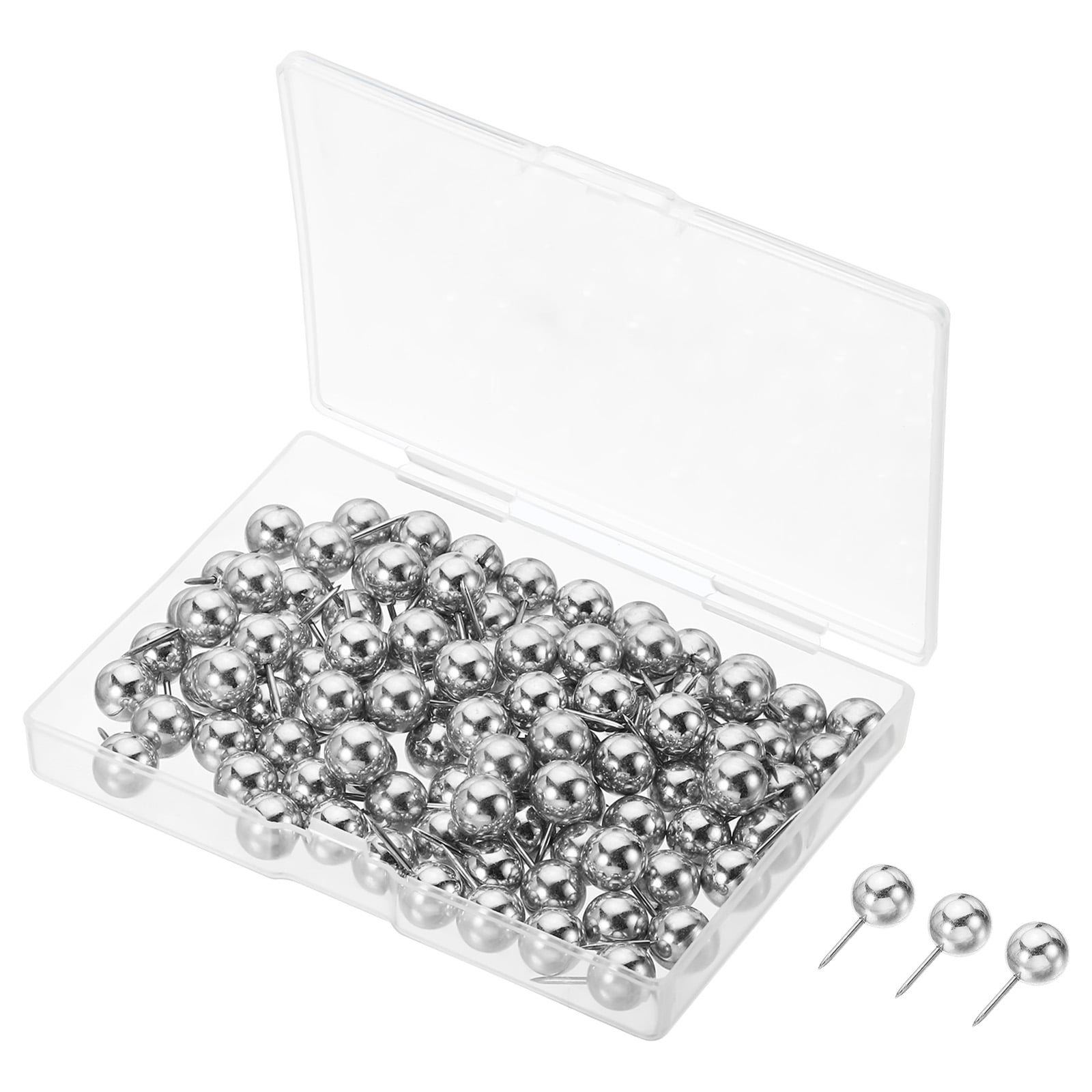 Uxcell Push Pins Round Head Map Tacks Thumb Steel Point, Silver 100 ...