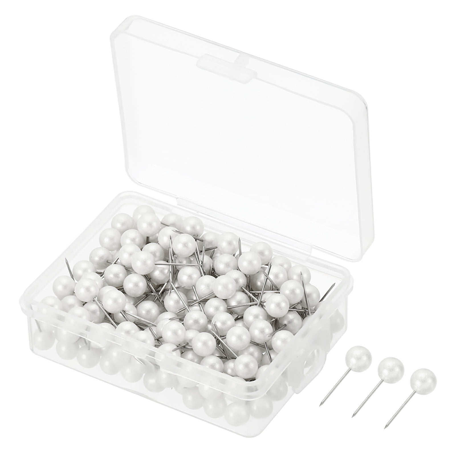 Uxcell Push Pins Round Head Metallic Map Tacks Steel Point, White 200 ...