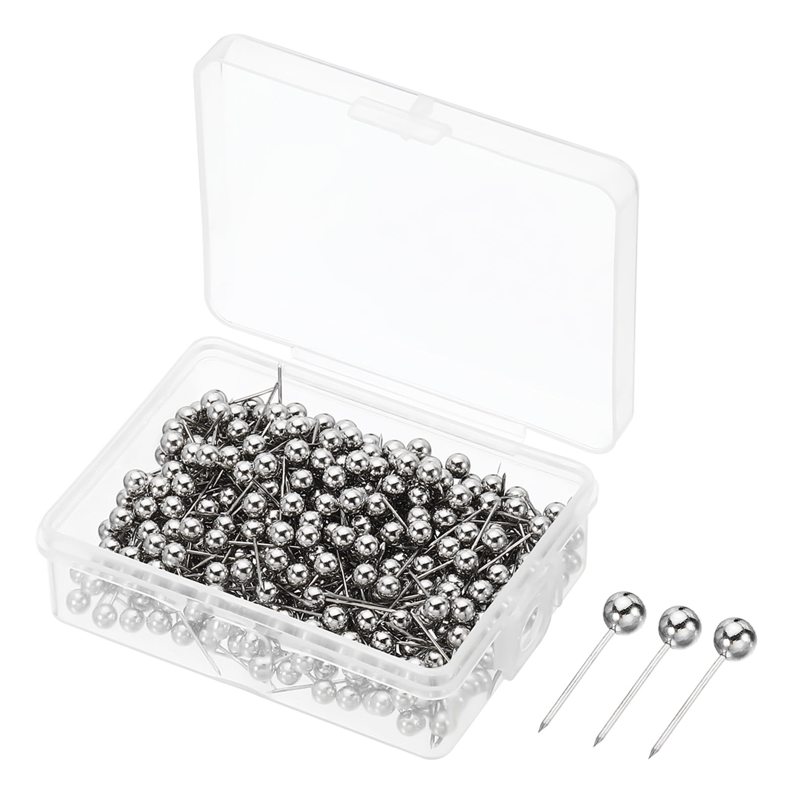 Uxcell Push Pins Round Head Thumb Map Tacks Steel Point, Silver Tone ...