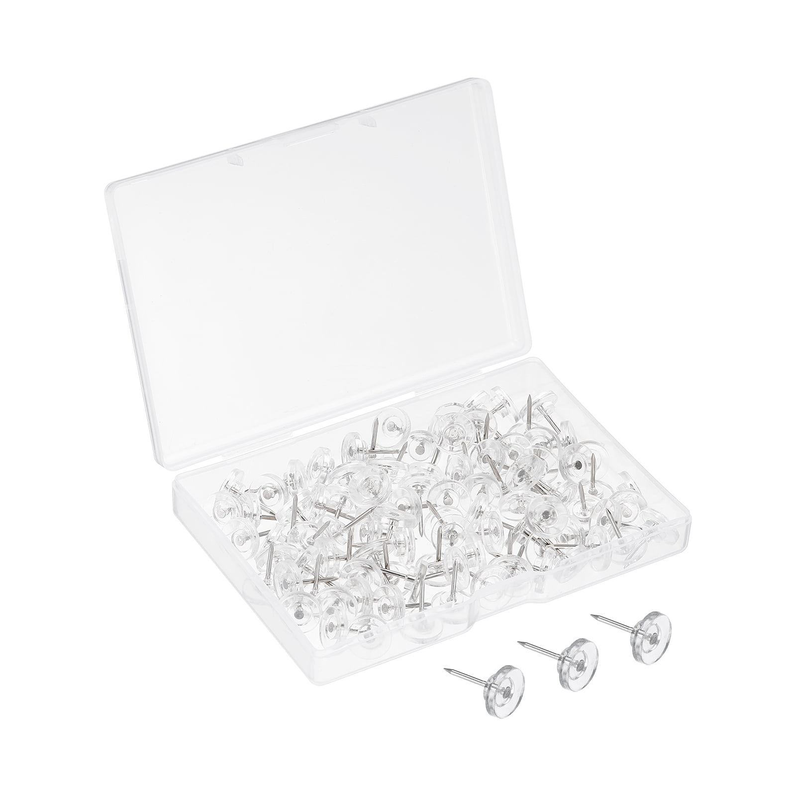 Uxcell Push Pins, Round Plastic Thumb Tacks Steel Point, Clear 100 Pack ...