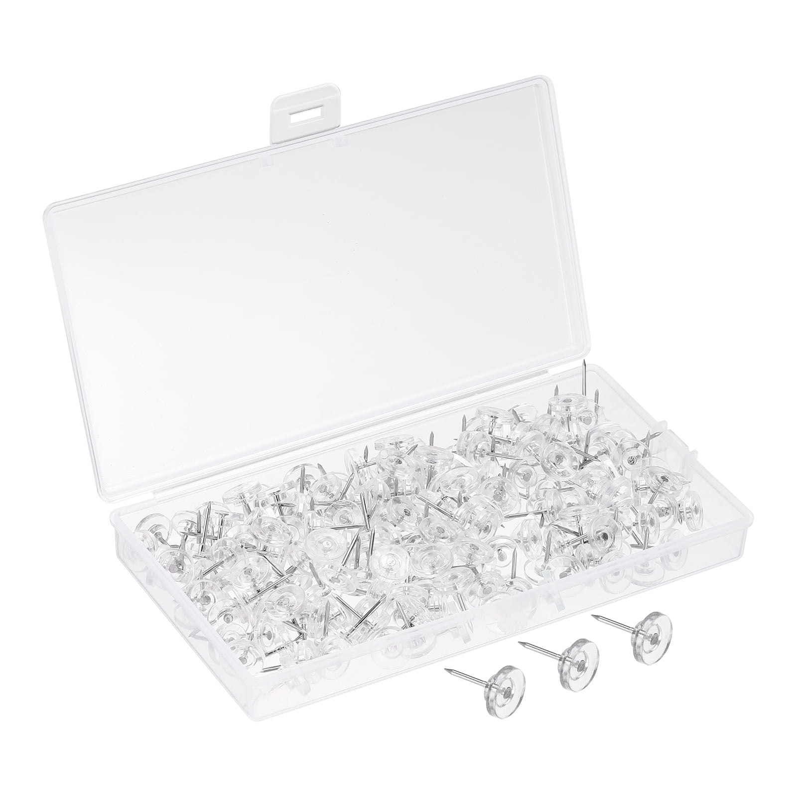 Uxcell Push Pins, Round Plastic Thumb Tacks Steel Point, Clear 200 Pack ...