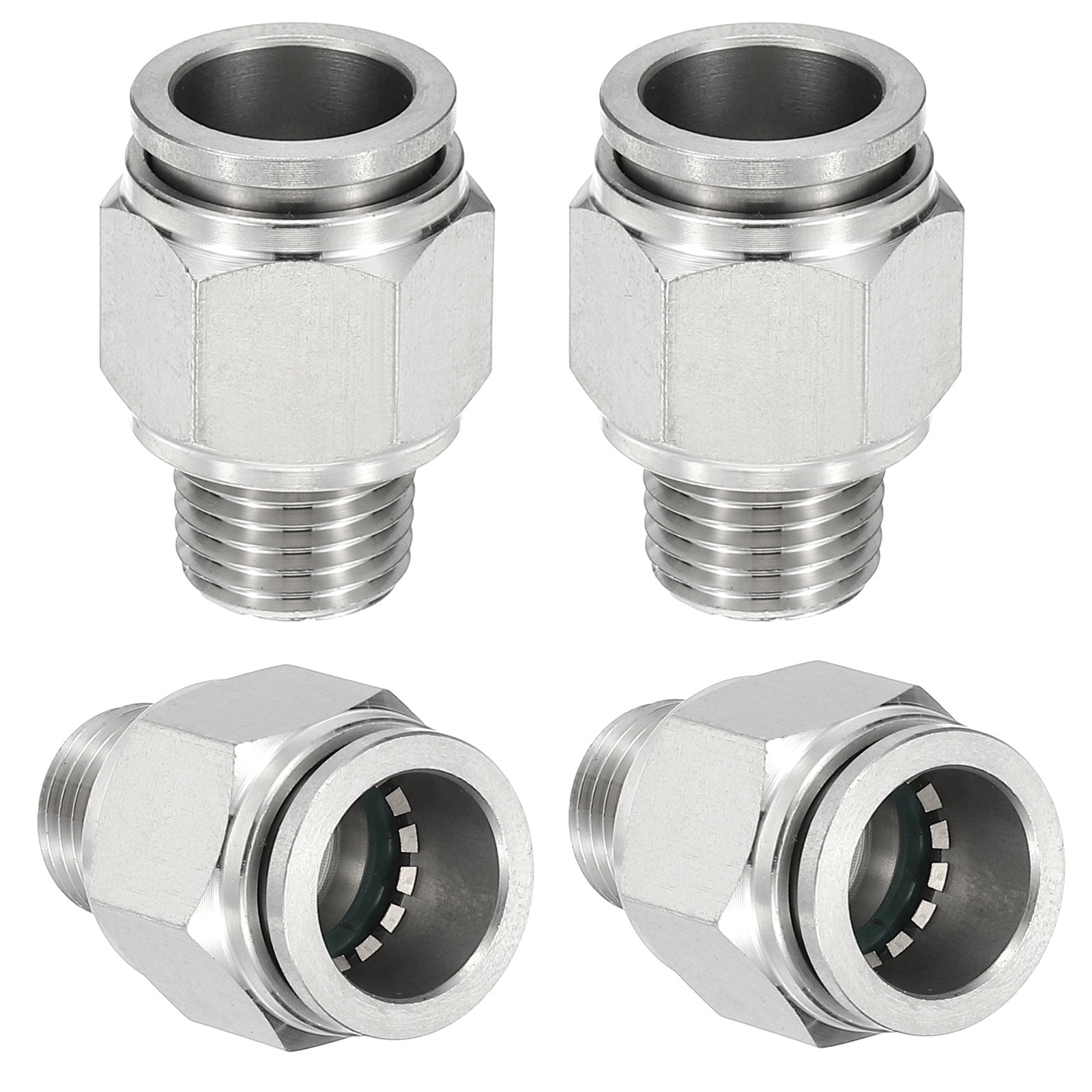Uxcell Push to Connect Fitting, 4 Pcs 304 Stainless Steel Male Straight 1/2" Tube OD x 1/4" NPT ...