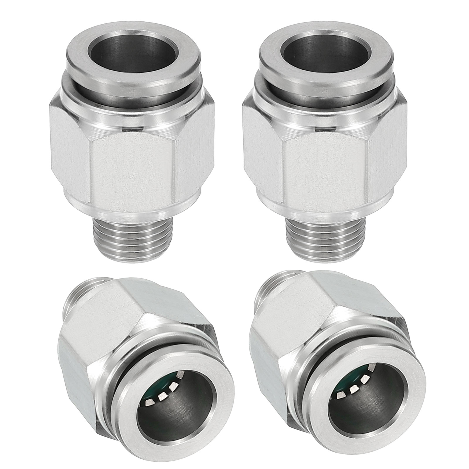 Uxcell Push to Connect Fitting, 4 Pcs 304 Stainless Steel Male Straight 3/8" Tube OD x 1/8" NPT ...