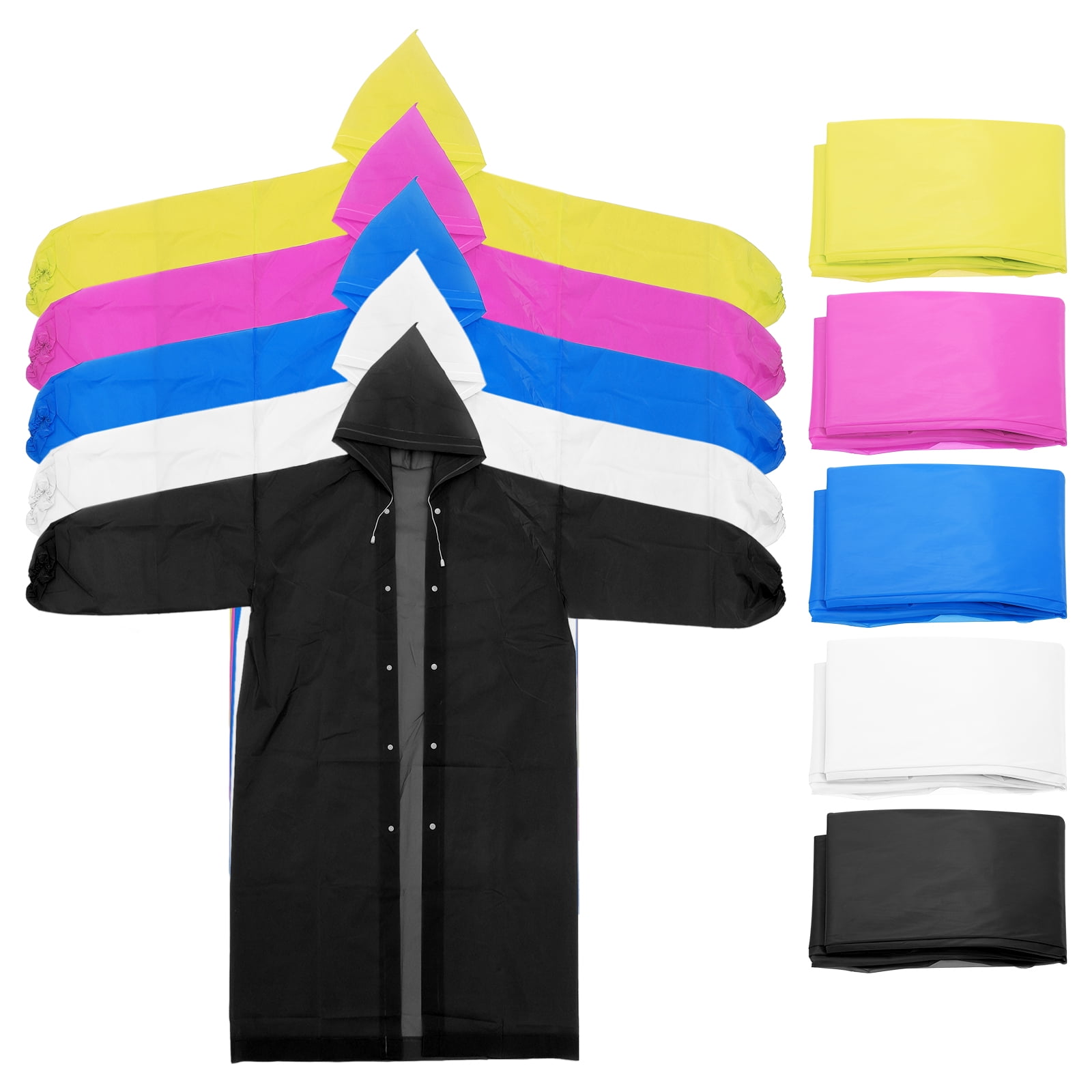 Uxcell Rain Ponchos, 5 Pack Reusable EVA Rain Coat for Hiking, Black ...