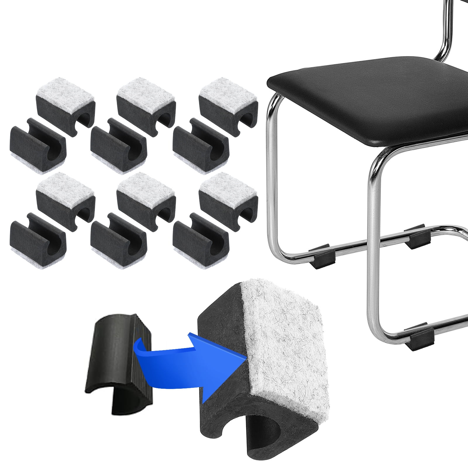 Uxcell Rectangle U Shaped Chair Leg Tips Caps with Felt Pads, Slide ...