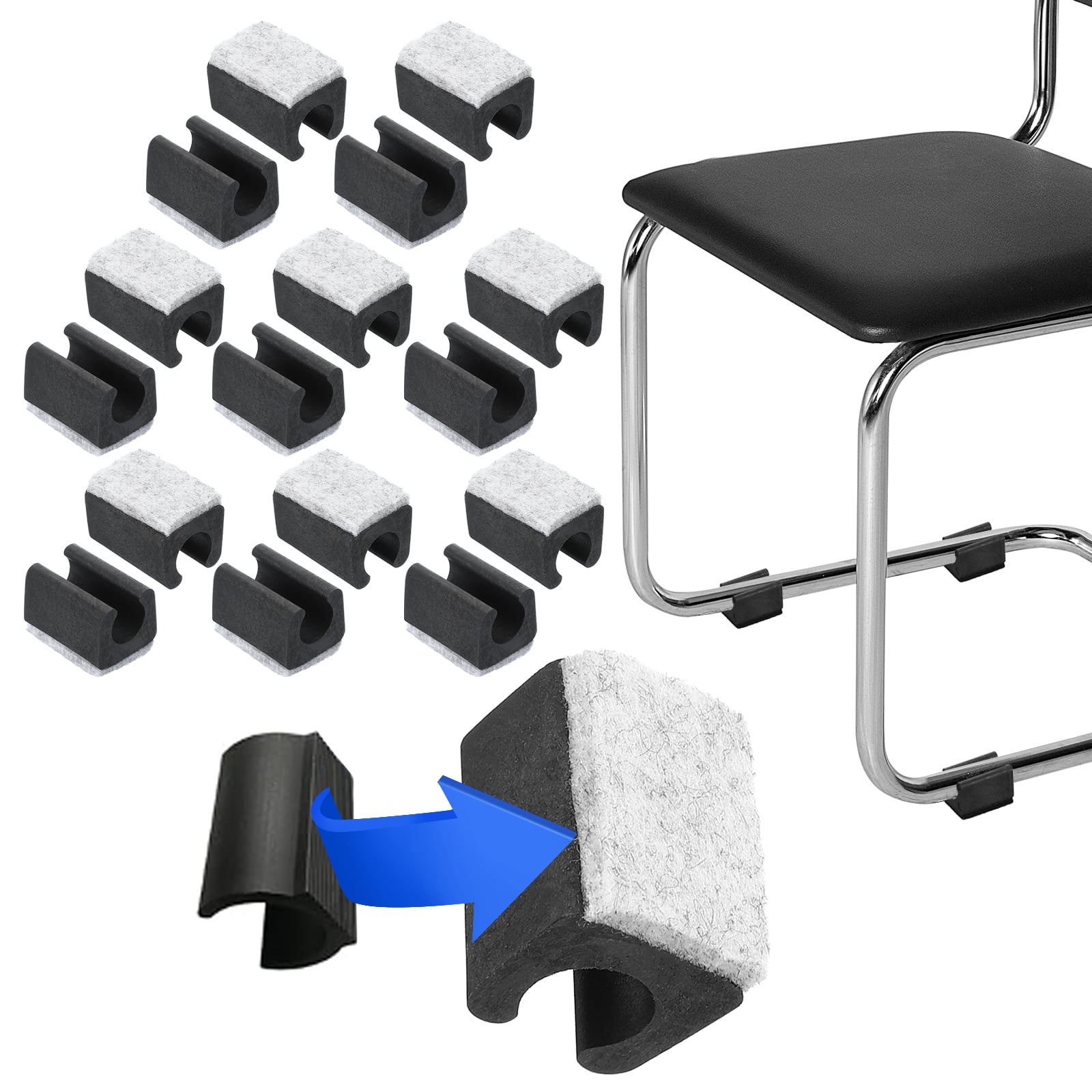 Uxcell Rectangle U Shaped Chair Leg Tips Caps with Felt Pads, Slide Smoothly Furniture Feet ...
