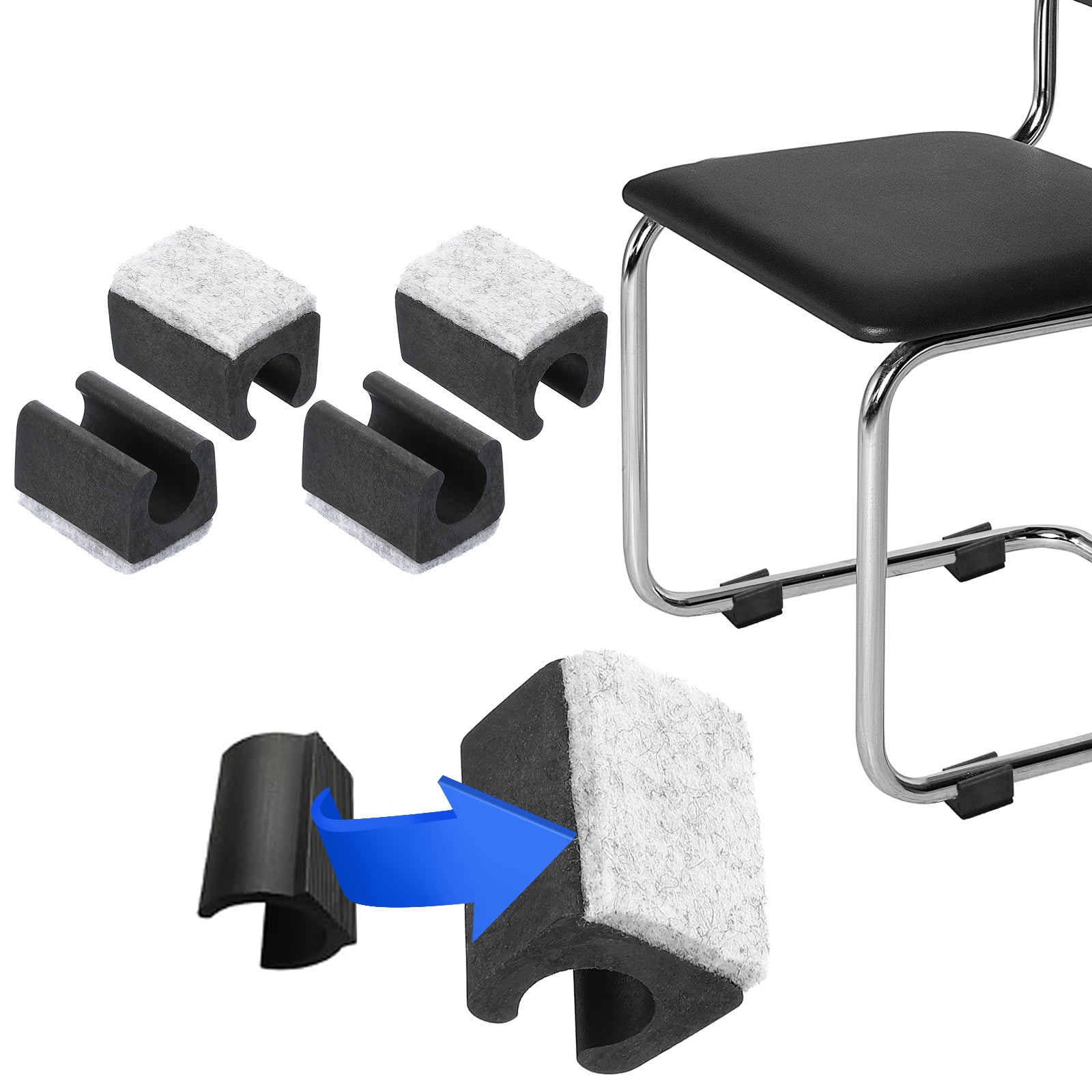 Uxcell Rectangle U Shaped Chair Leg Tips Caps with Felt Pads, Slide ...