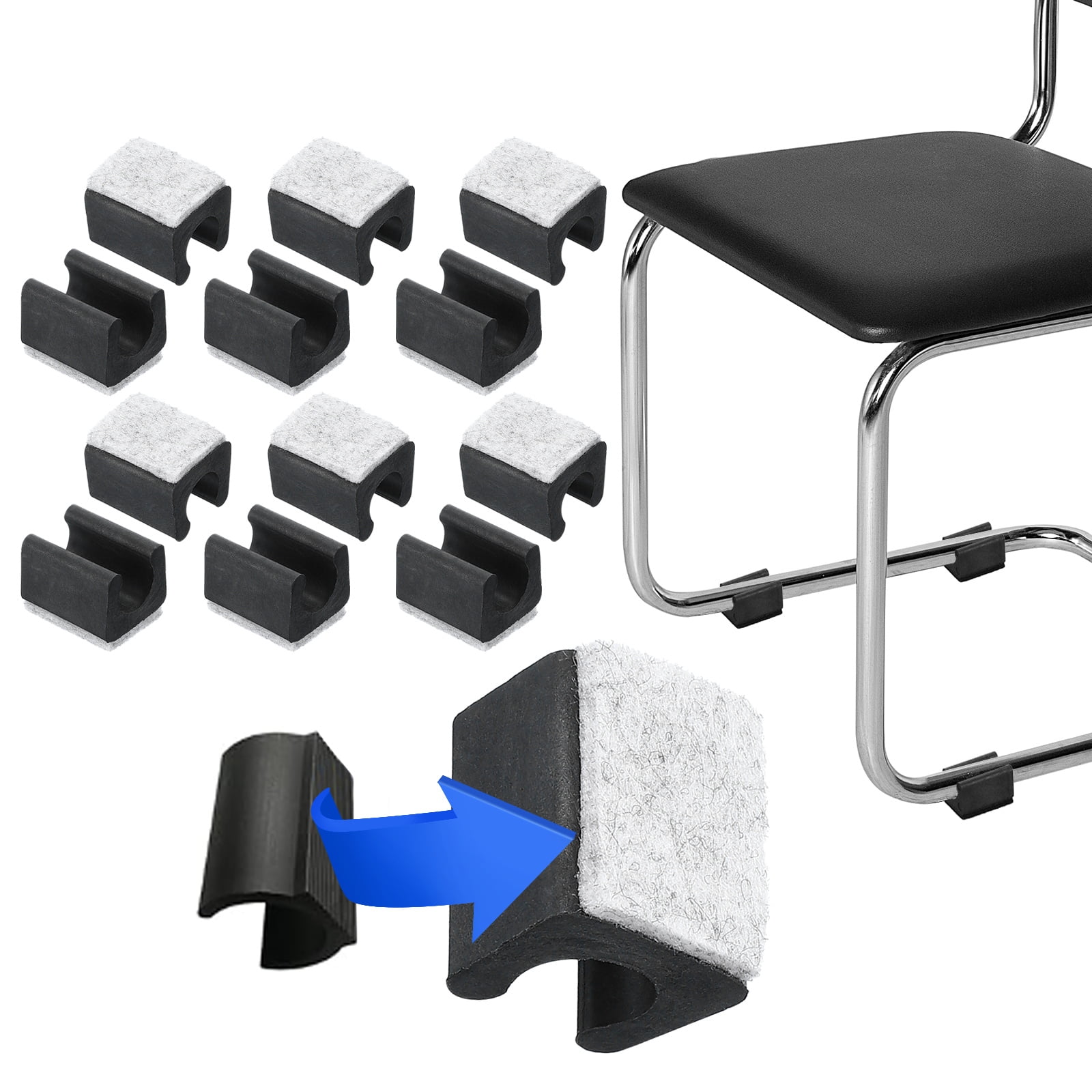 Uxcell Rectangle U Shaped Chair Leg Tips Caps with Felt Pads, Slide ...