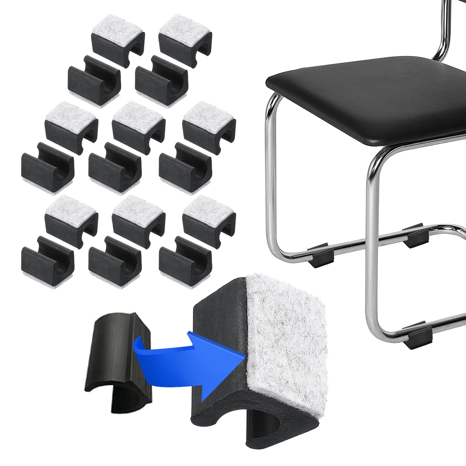 Uxcell Rectangle U Shaped Chair Leg Tips Caps with Felt Pads, Slide ...