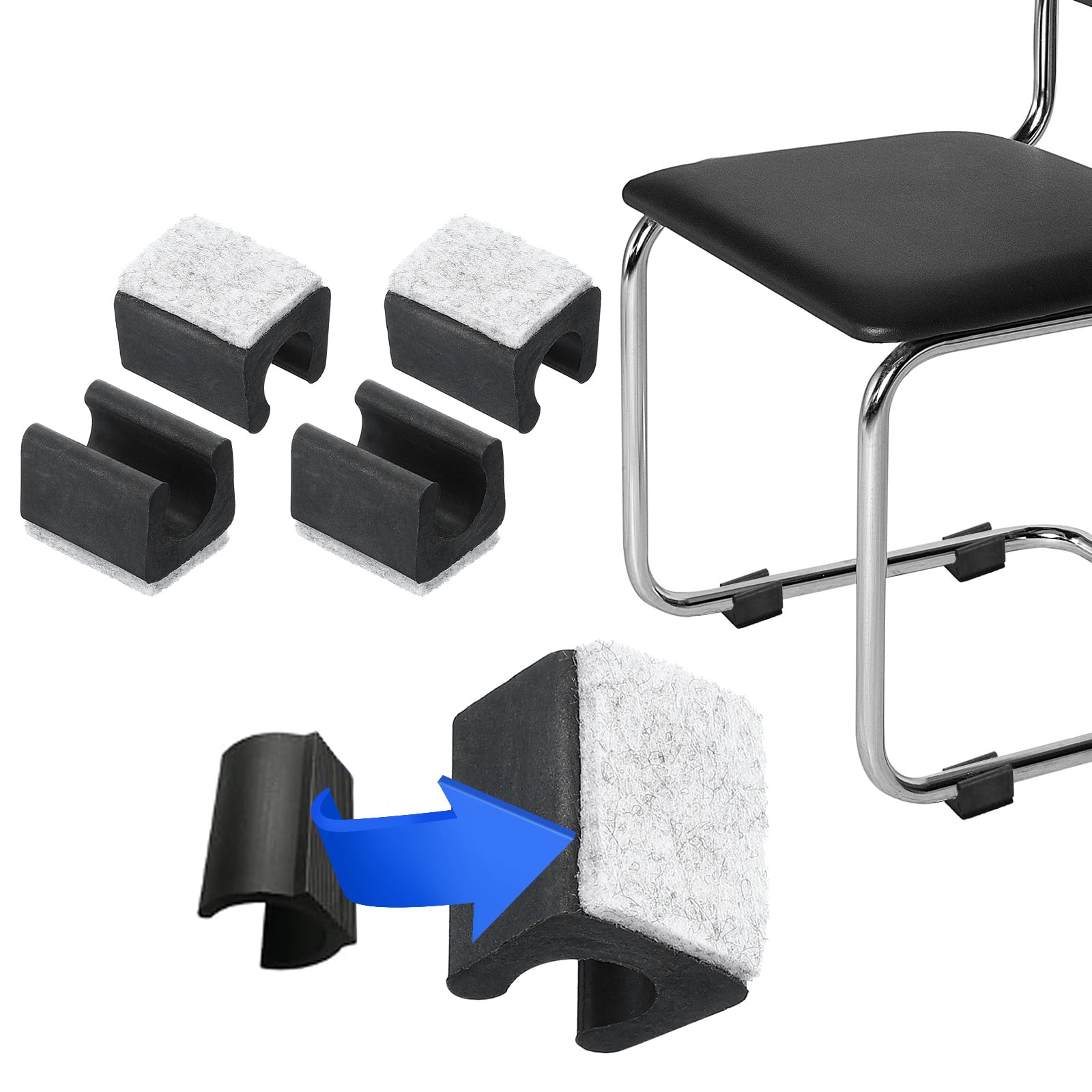 Uxcell Rectangle U Shaped Chair Leg Tips Caps with Felt Pads, Slide ...