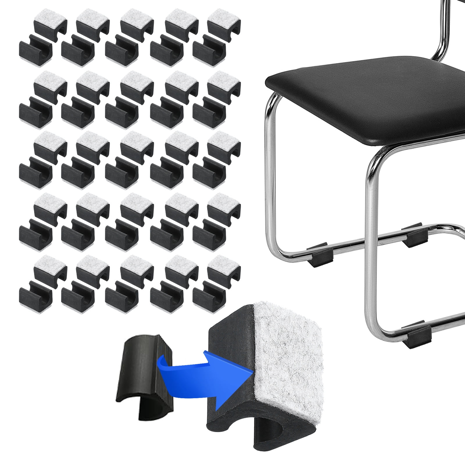 Uxcell Rectangle U Shaped Chair Leg Tips Caps with Felt Pads, Slide ...