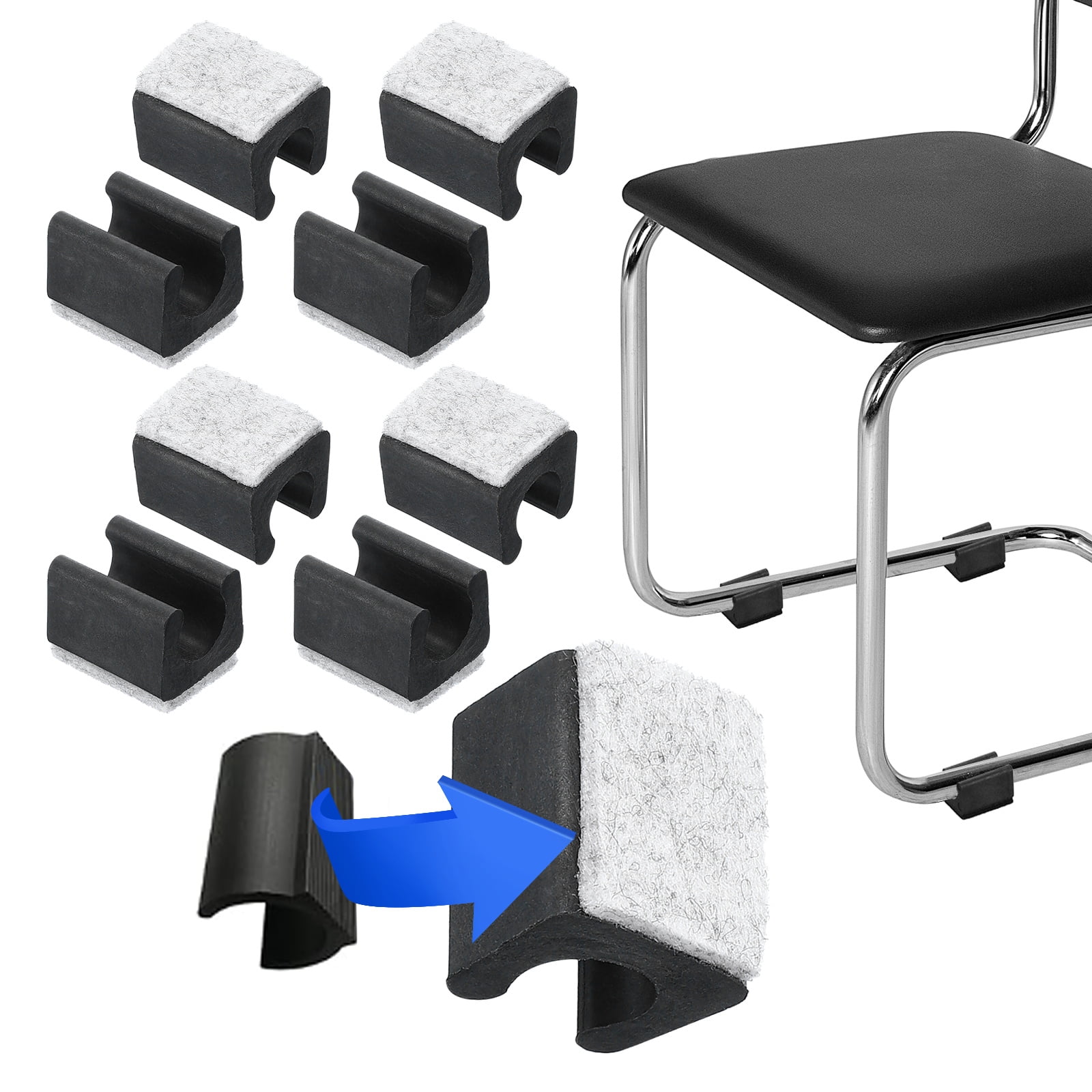 Uxcell Rectangle U Shaped Chair Leg Tips Caps with Felt Pads, Slide ...