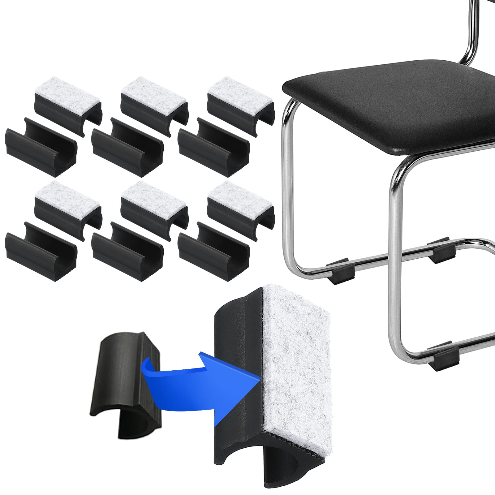 Uxcell Rectangle U Shaped Chair Leg Tips Caps with Felt Pads, Slide ...