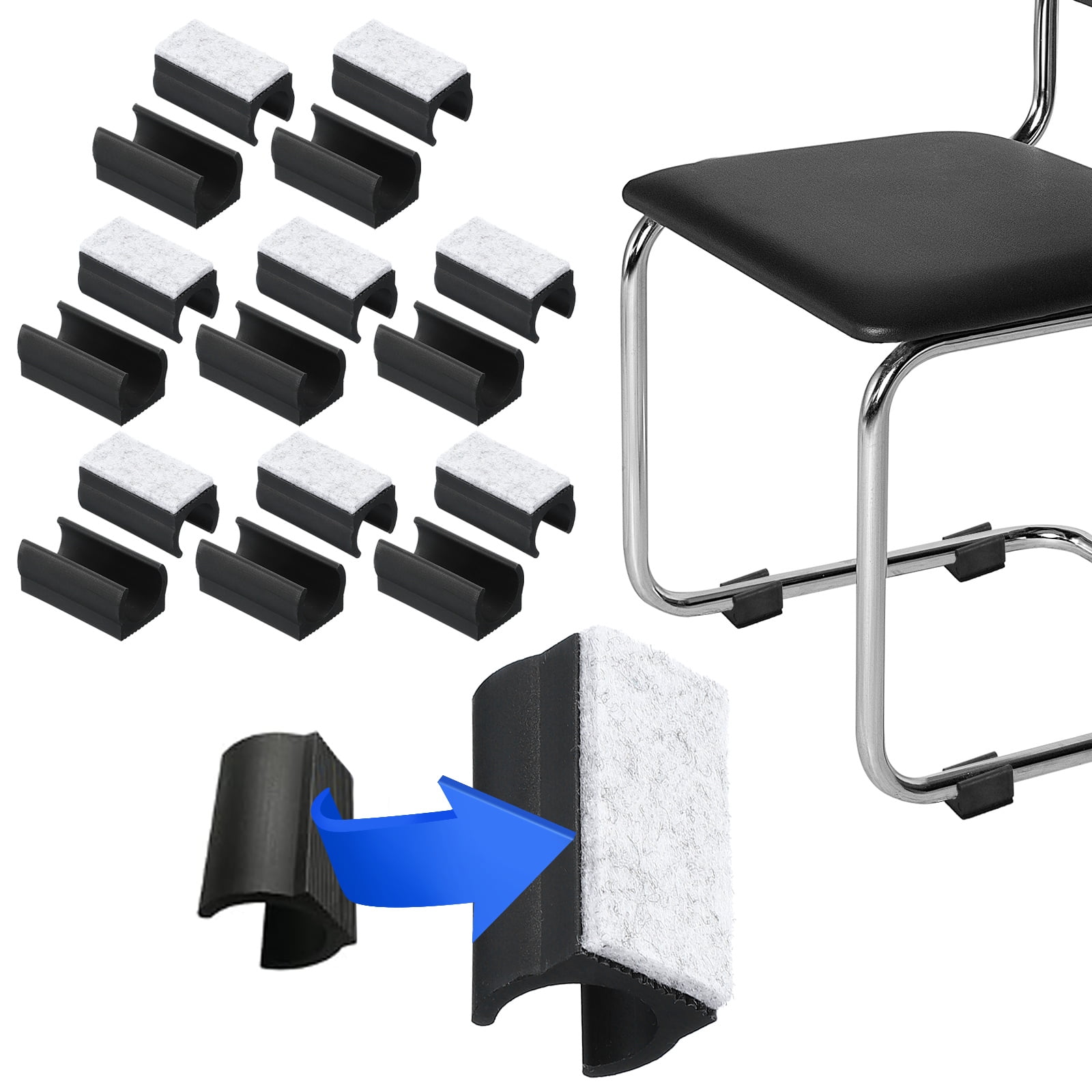 Uxcell Rectangle U Shaped Chair Leg Tips Caps with Felt Pads, Slide ...