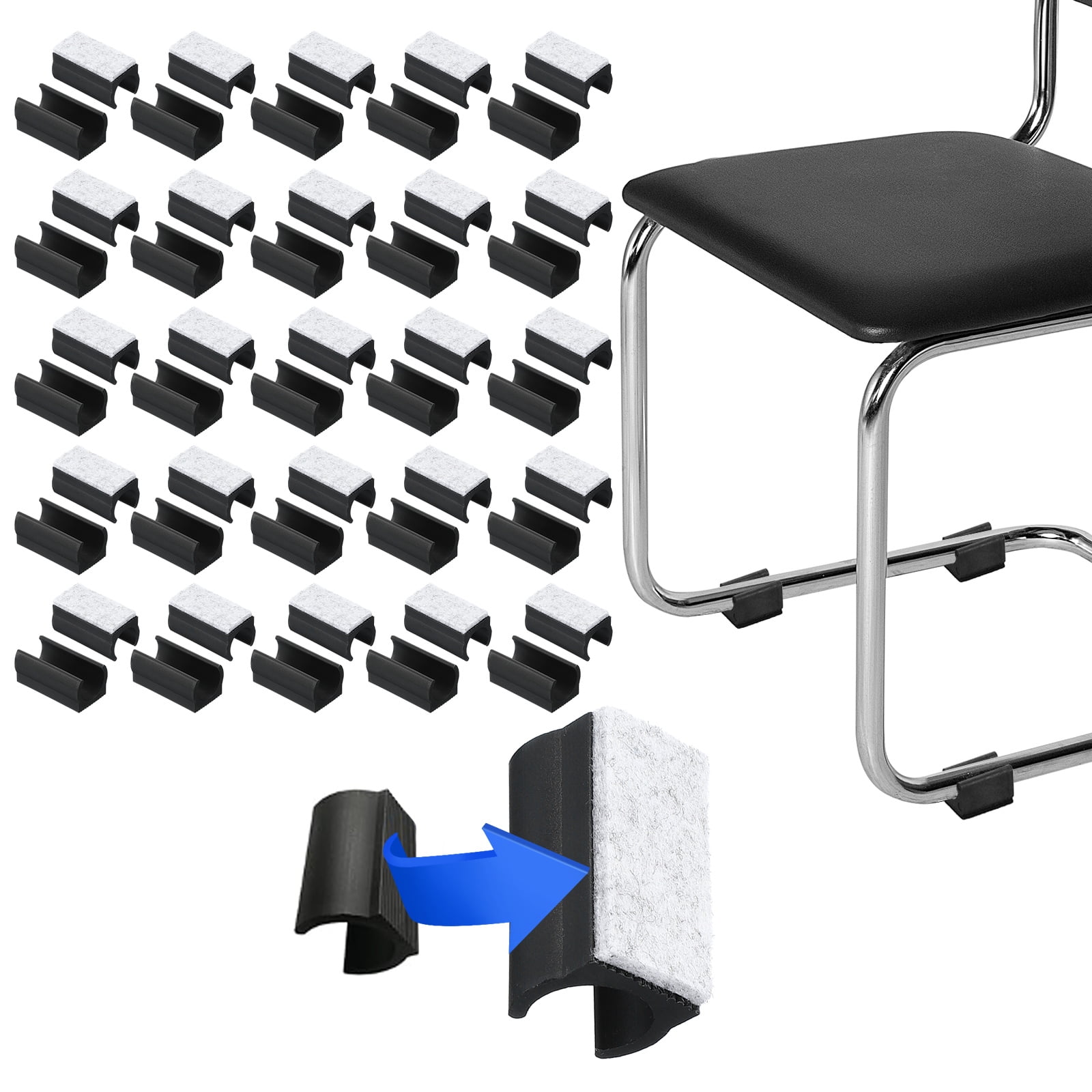 Uxcell Rectangle U Shaped Chair Leg Tips Caps with Felt Pads, Slide ...