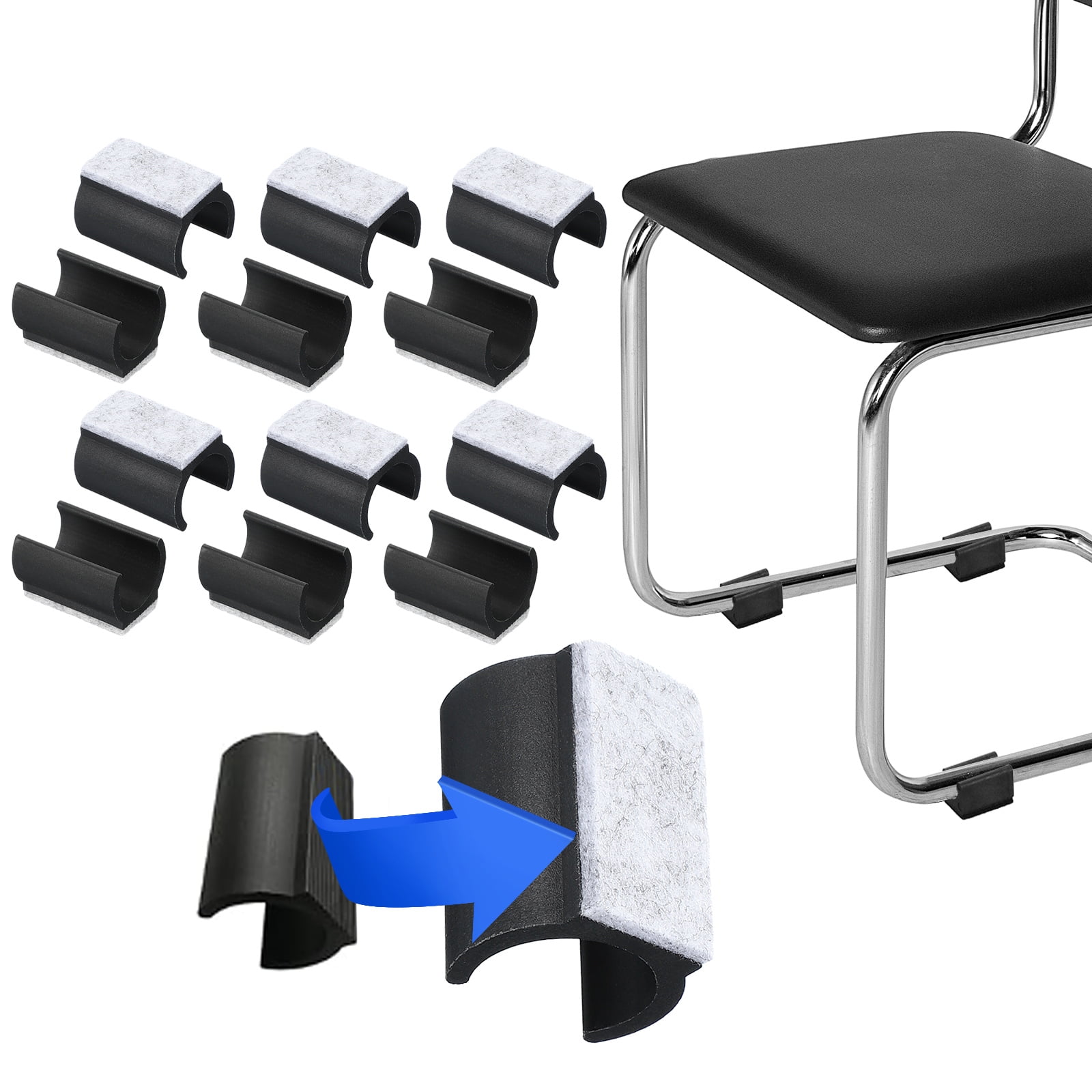 Uxcell Rectangle U Shaped Chair Leg Tips Caps with Felt Pads, Slide ...