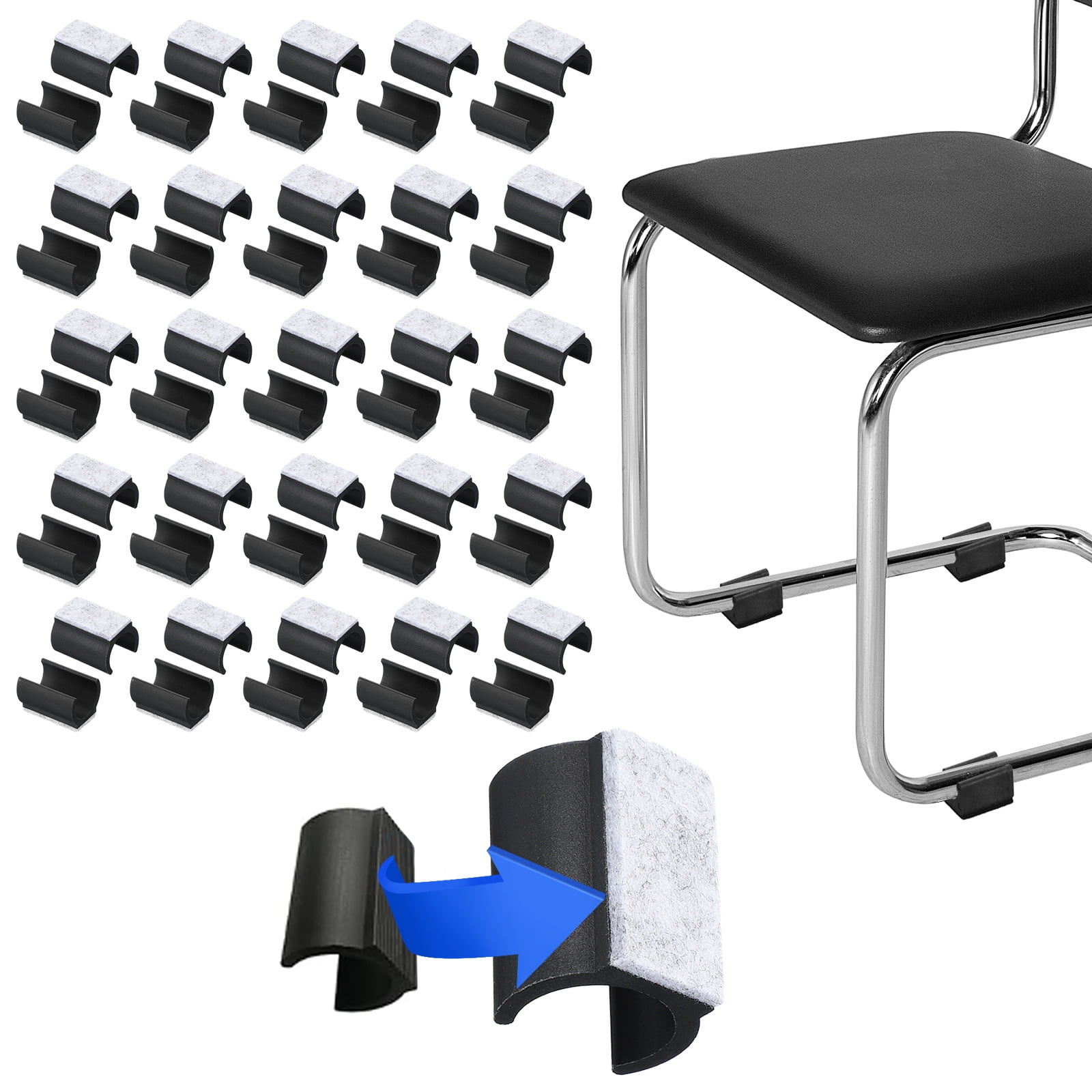 Uxcell Rectangle U Shaped Chair Leg Tips Caps with Felt Pads, Slide ...