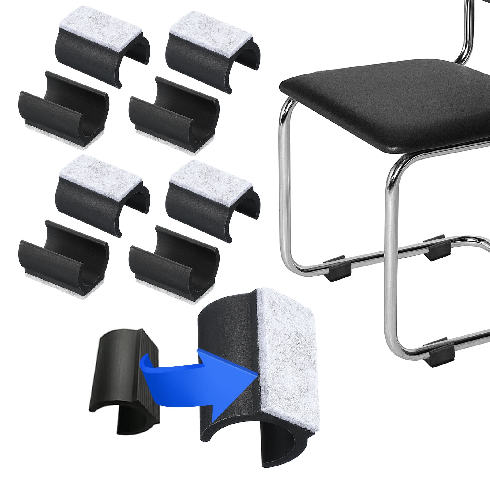 Uxcell Rectangle U Shaped Chair Leg Tips Caps with Felt Pads, Slide ...