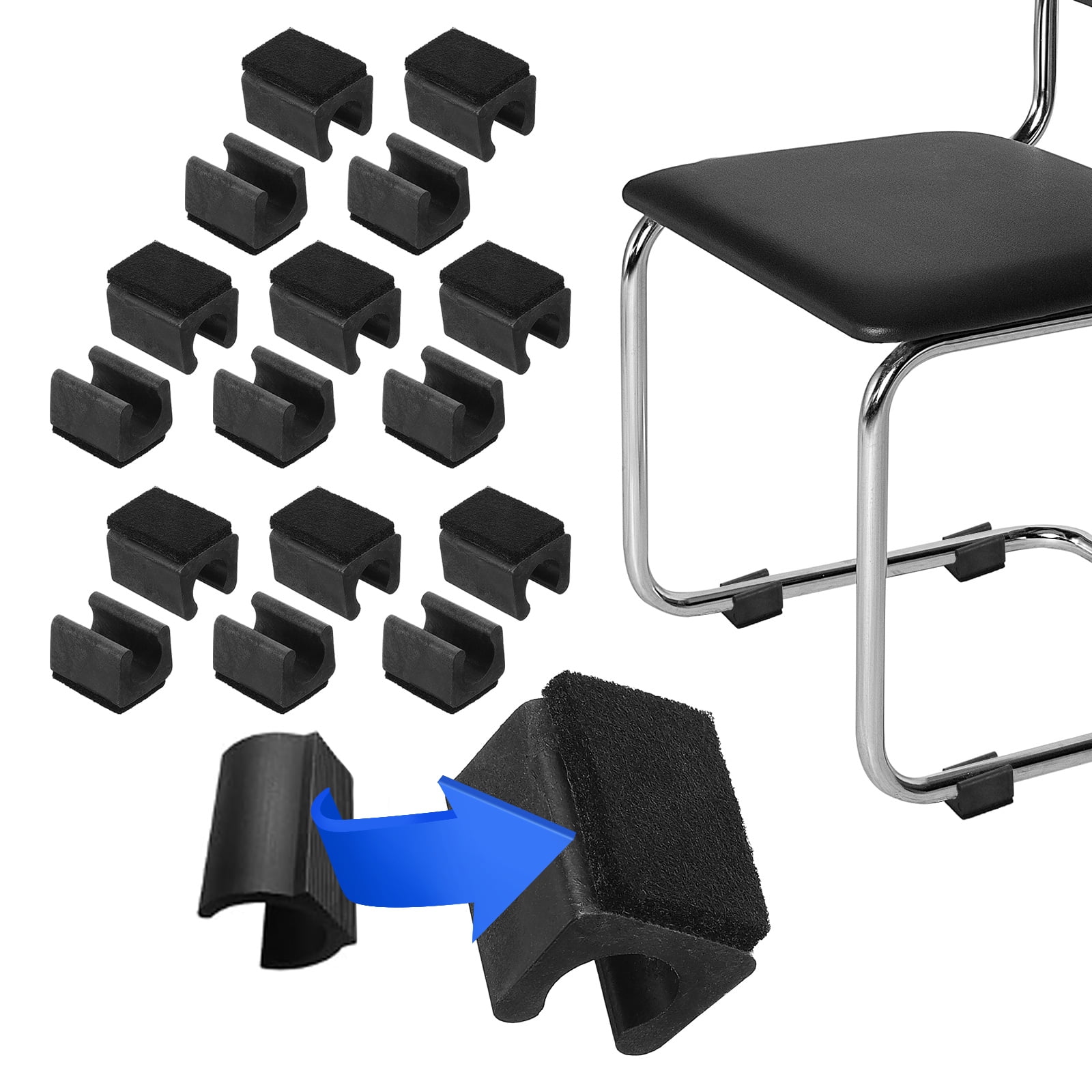 Uxcell Rectangle U Shaped Chair Leg Tips Caps with Felt Pads, Slide ...