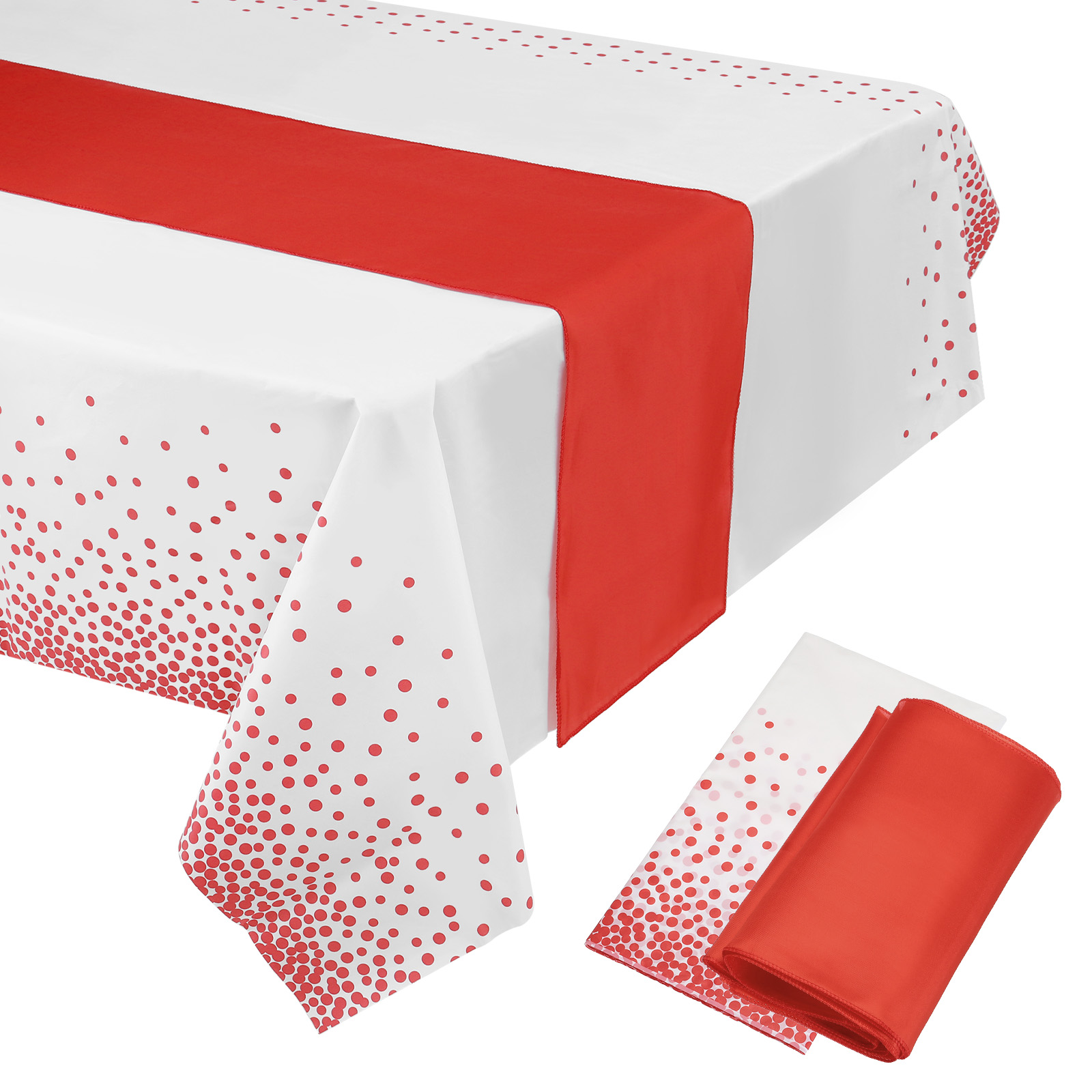 Uxcell Red Table Runner w White Disposable Plastic Tablecloths 54 x 108 ...
