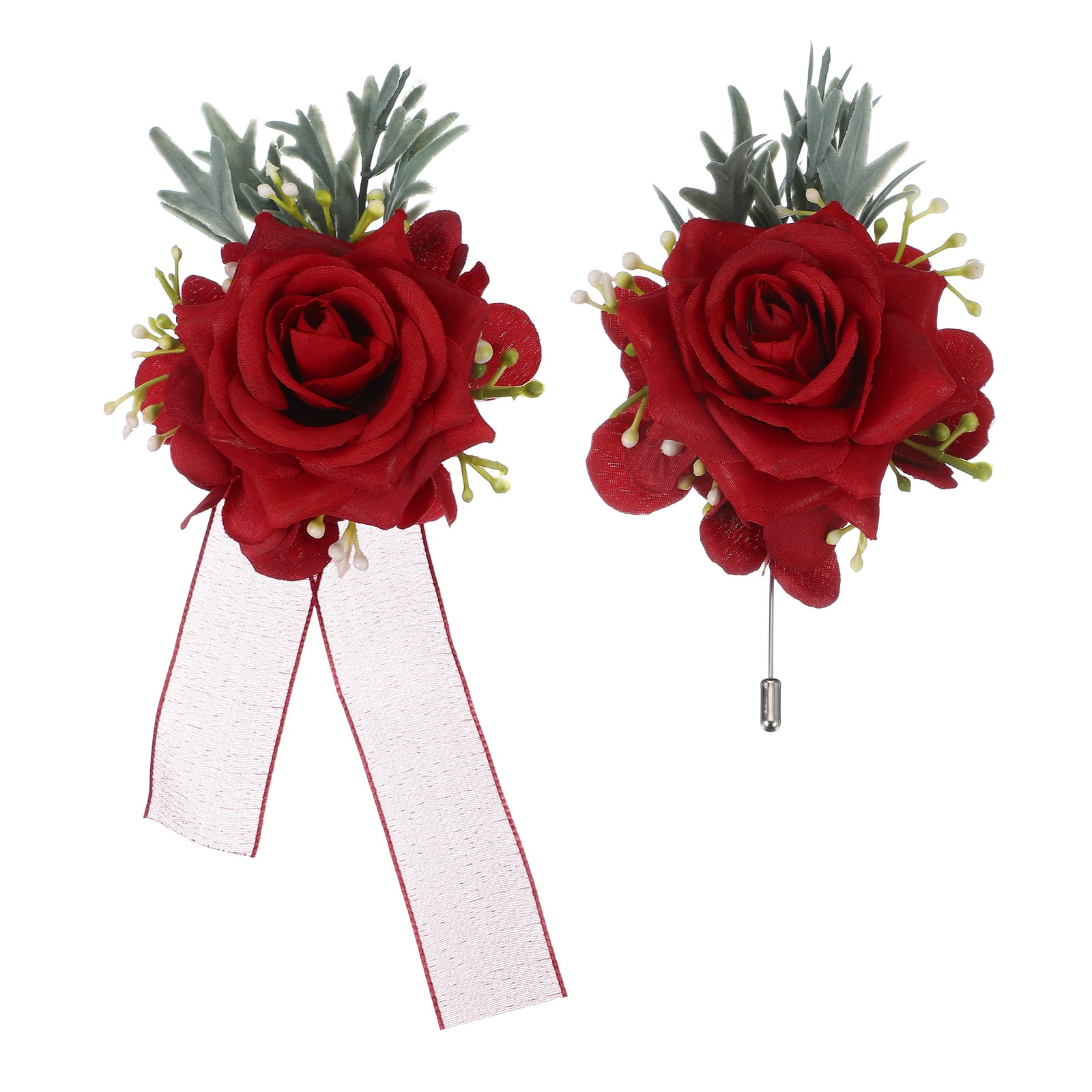 Uxcell Red Wrist Corsage and Boutonnieres Set, Artificial Flowers ...