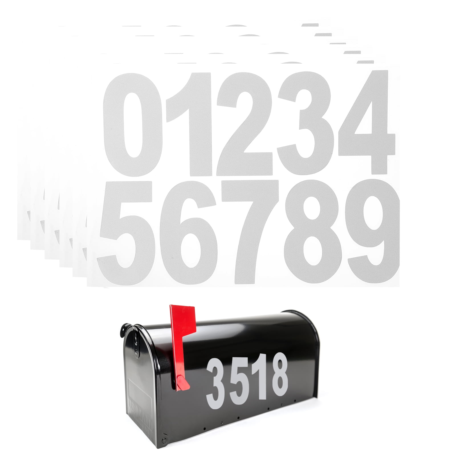 Uxcell 6 Pcs 4" Reflective Mailbox Numbers for Outside Waterproof ...