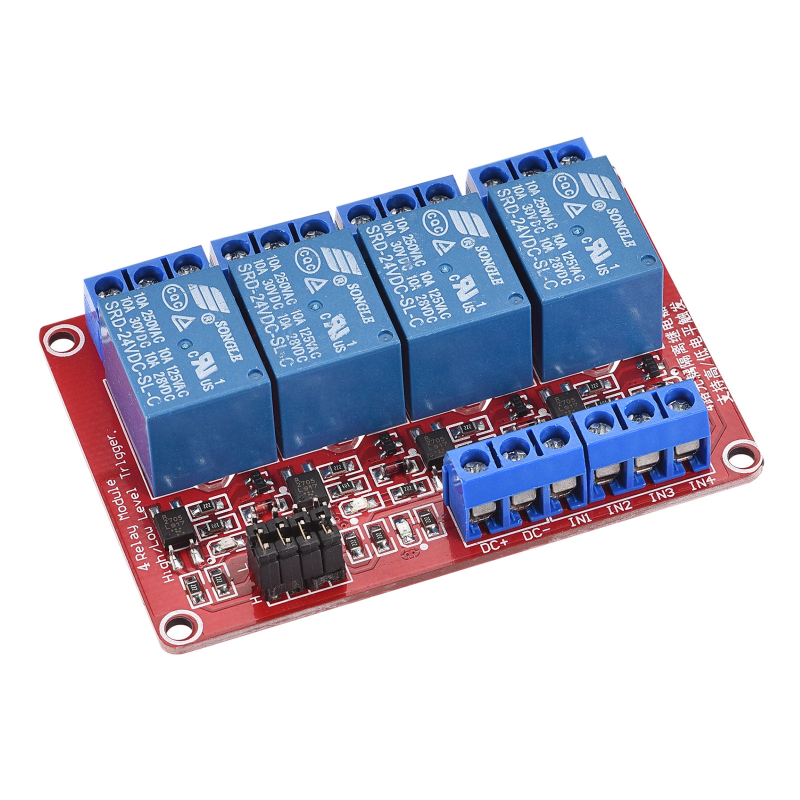 Uxcell Relay Module 4 Channel 24V High Low Level Trigger Module Red ...