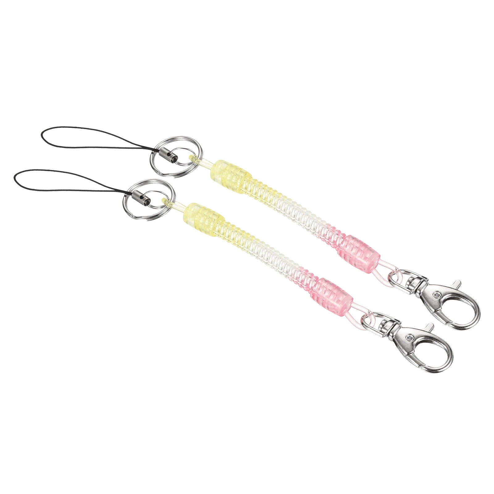 Uxcell Retractable Coil Spring Keychain Clasp with Key Ring 145mm, 2 ...