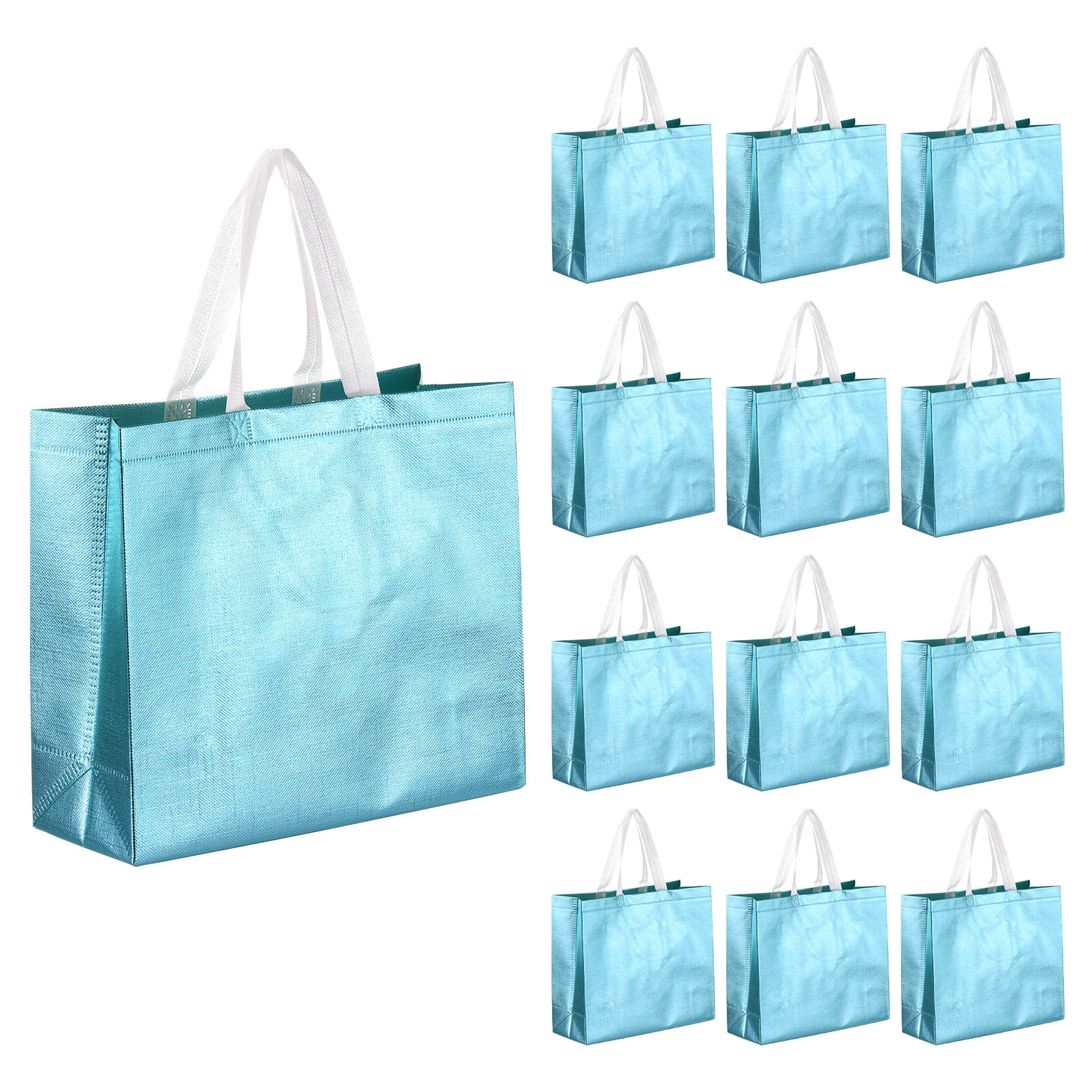 Uxcell Reusable Gift Bags, Blue Tote Glossy Grocery Shopping Bag with ...