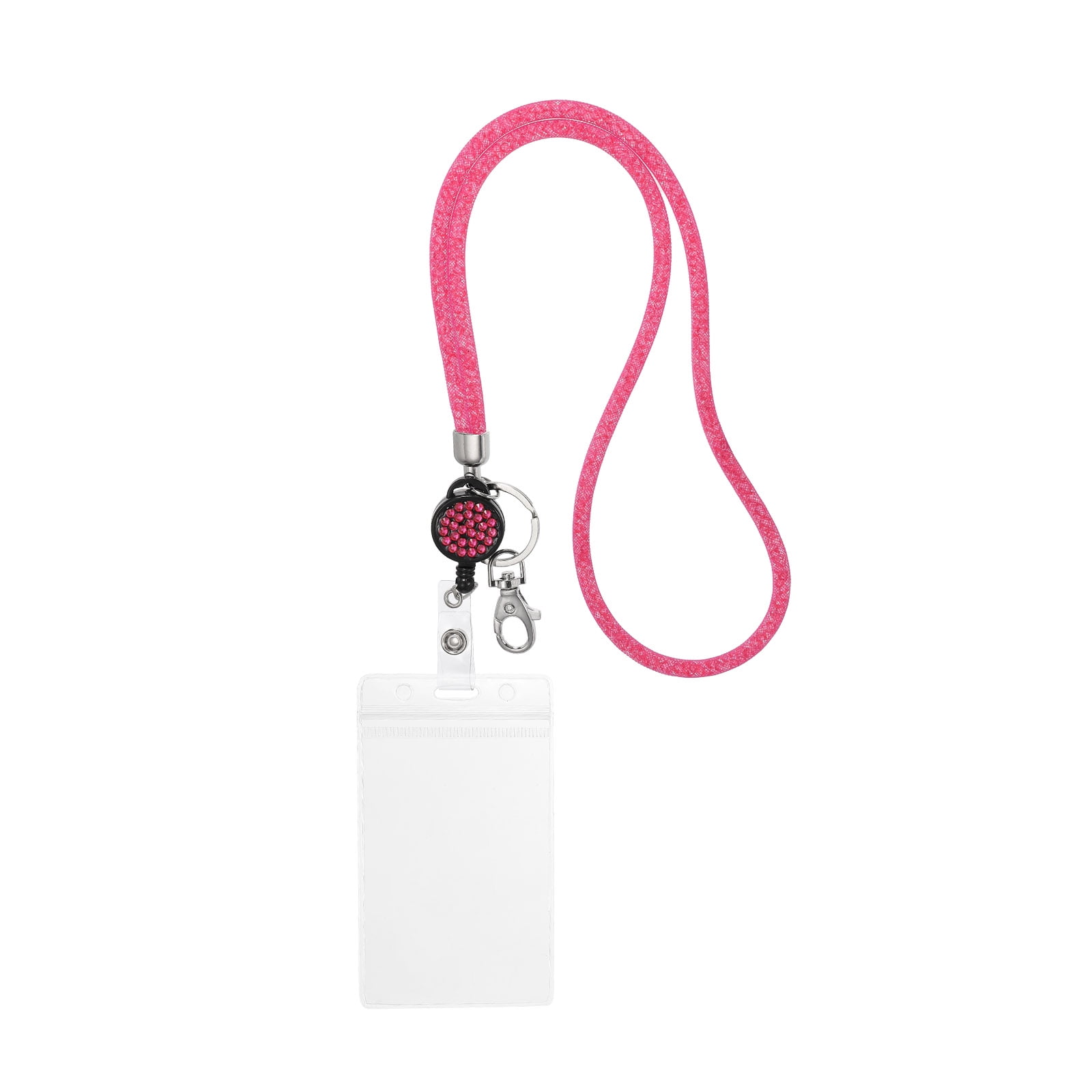 Uxcell Rhinestone Lanyard Crystal Retractable Keys Strap Keychain Pink ...
