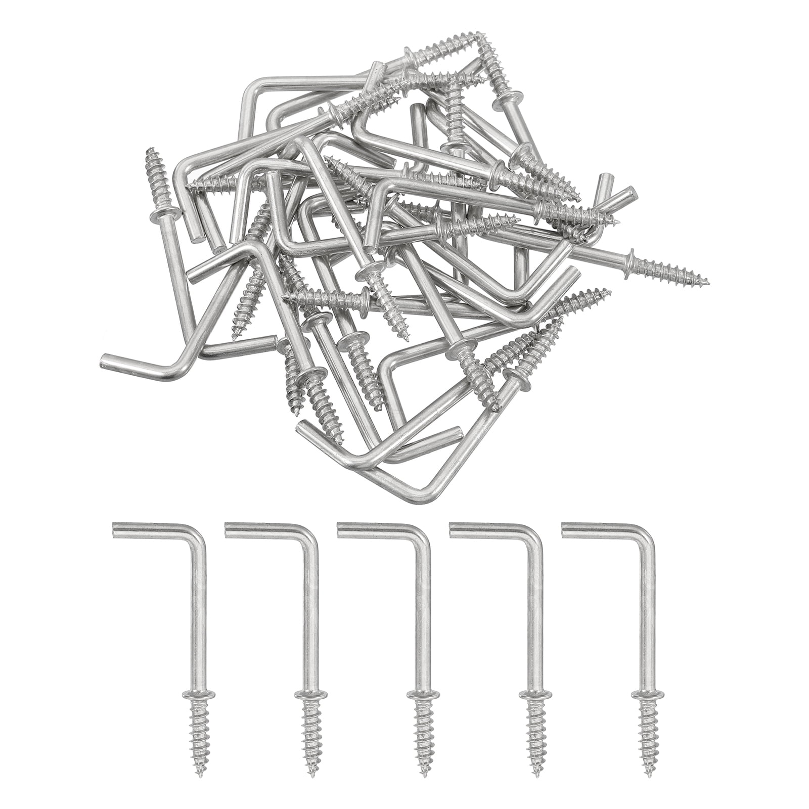 Uxcell Right Angle Hooks, 40Pcs 1-1/4" L Shaped Screw Hooks Screw in ...