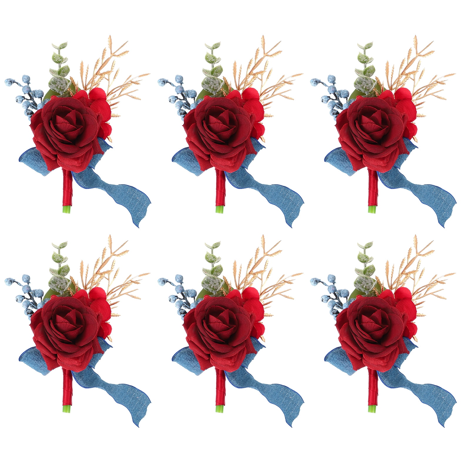 Uxcell Rose Corsage, 6 Pcs for Groom Bride Groomsmen Graduation Prom ...