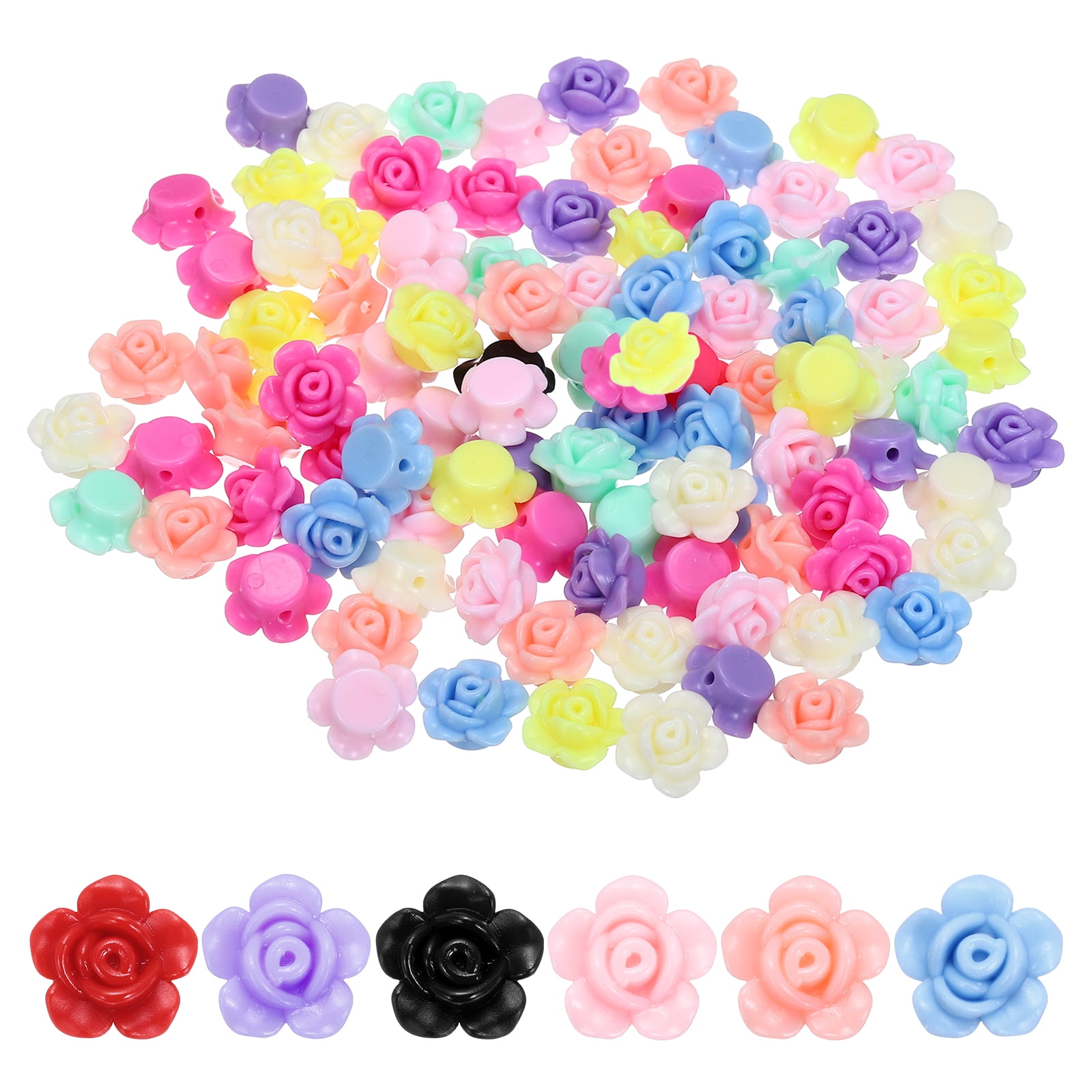 Uxcell Rose Flower Beads Colorful Acrylic Rose Carved Flower Beads ...