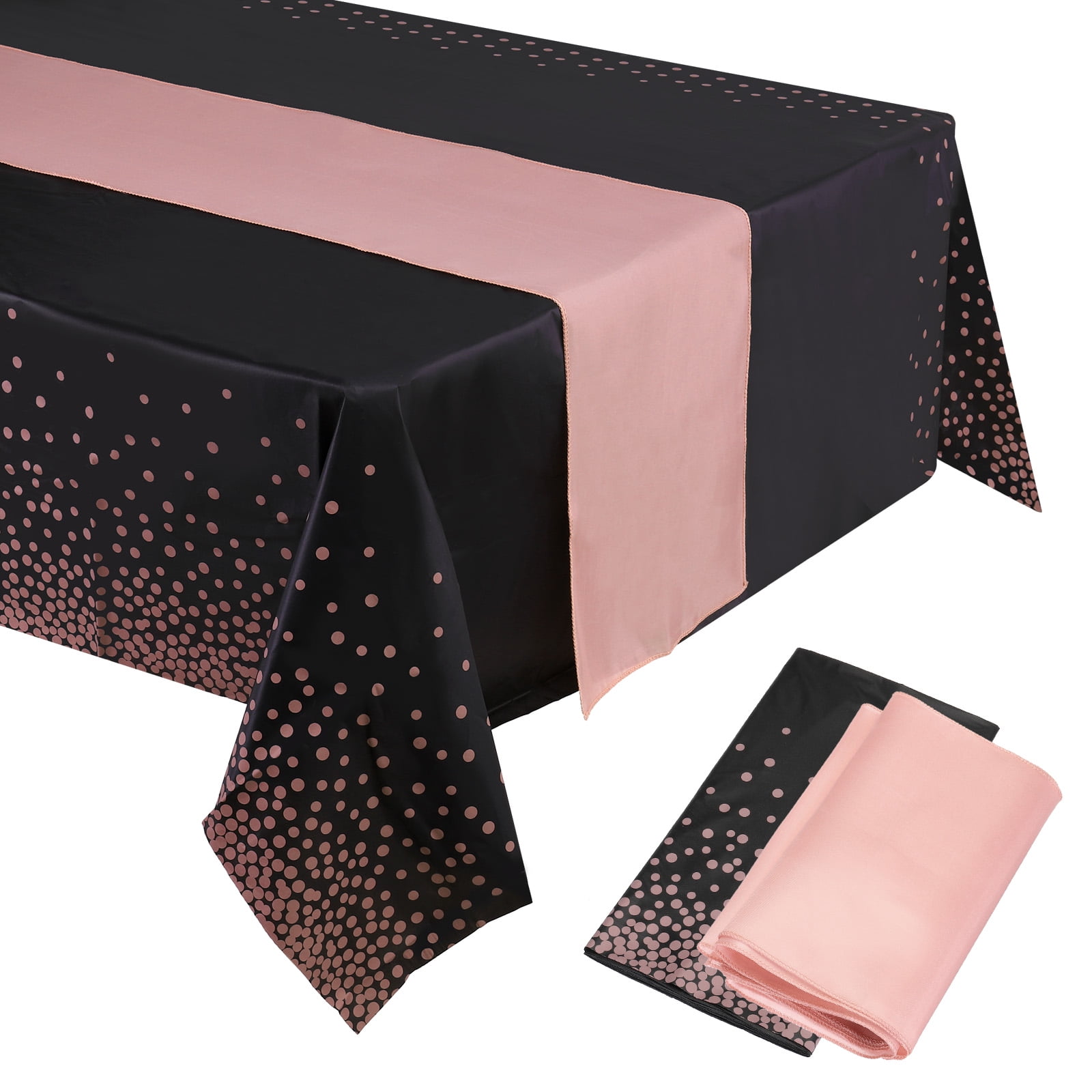 Uxcell Rose Gold Table Runner w Black Disposable Plastic Tablecloths 54 ...