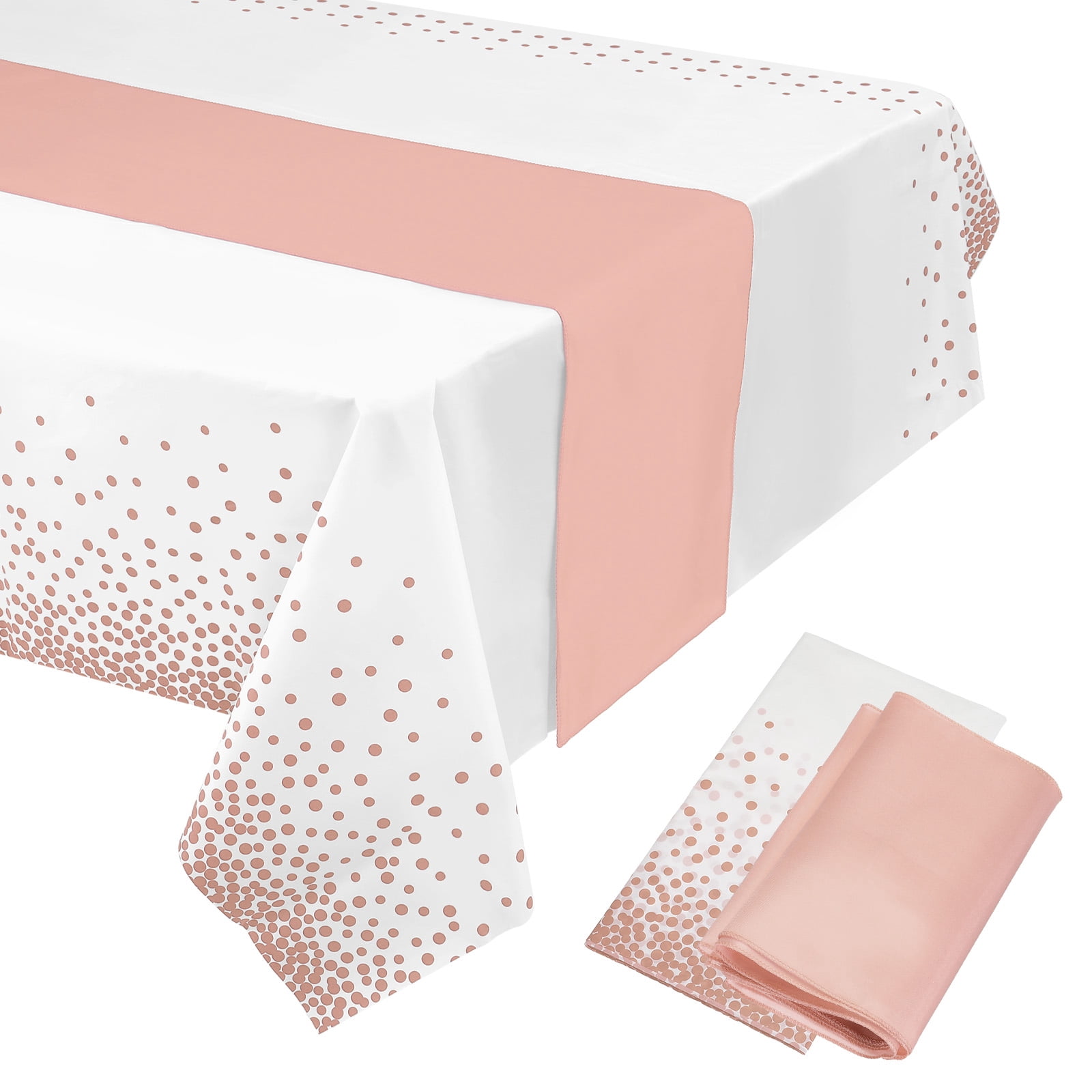 Uxcell Rose Gold Table Runner w White Disposable Plastic Tablecloths 54 ...