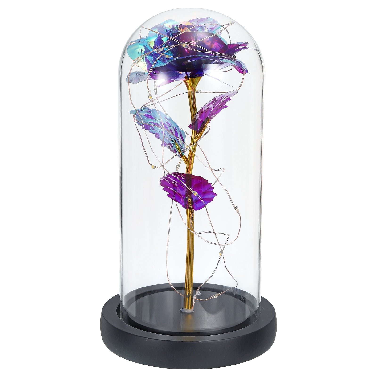 Uxcell Roses Flower in Glass Dome Crystal Flower Gifts Display with LED ...
